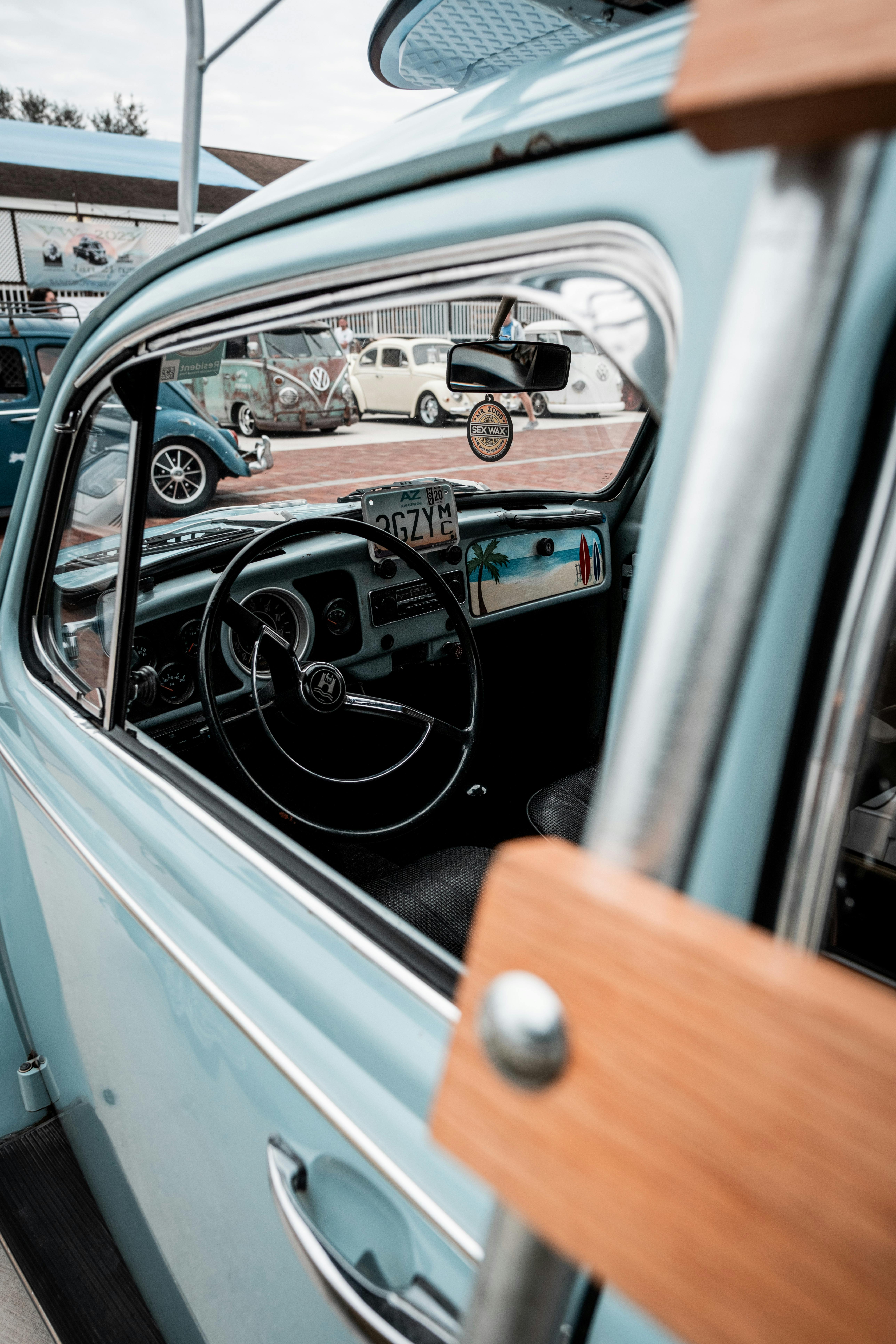 Opened Side Window of Blue Old-fashioned Volkswagen Beetle · Free Stock ...