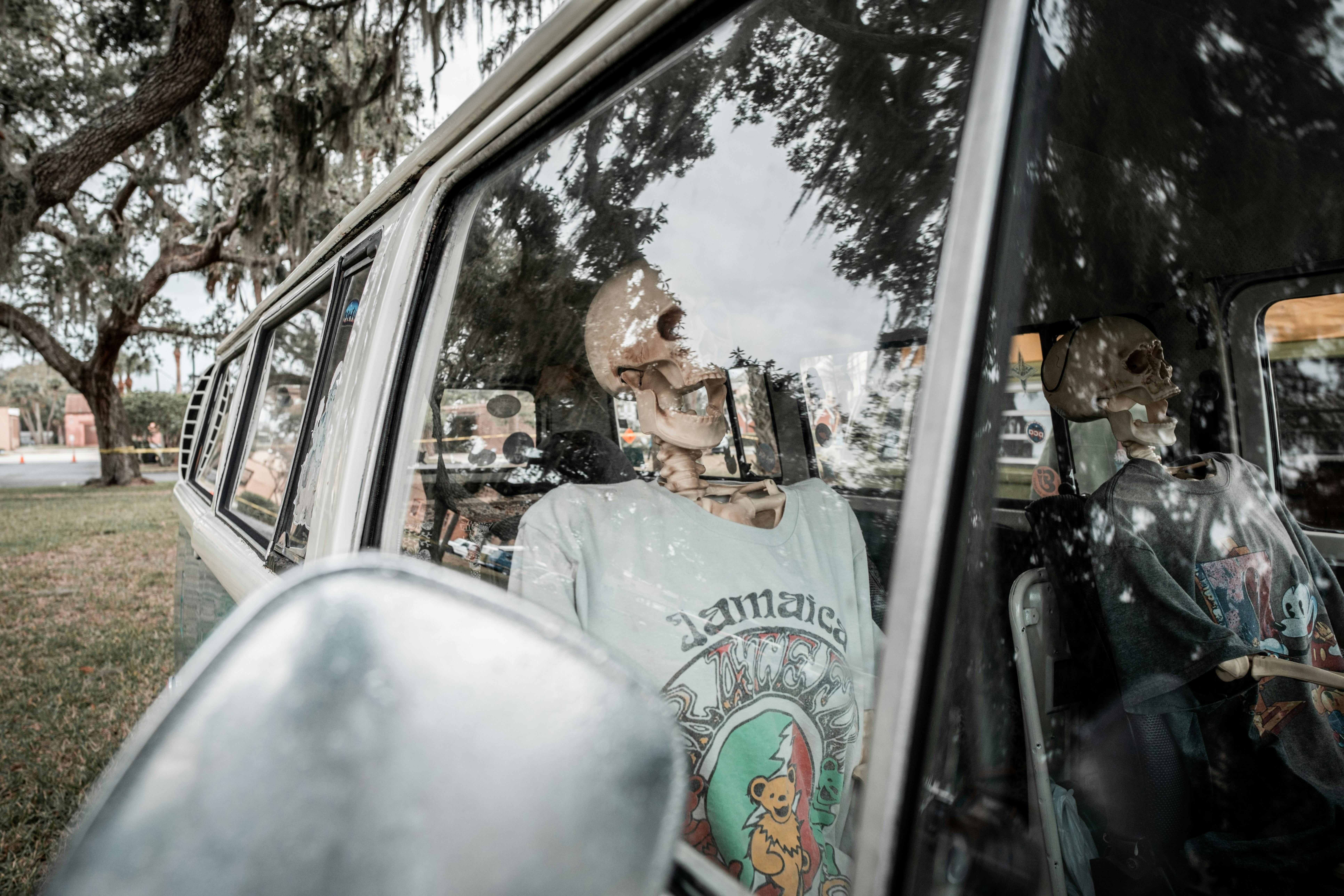 Spooked Skeletons in Volkswagen Bus · Free Stock Photo