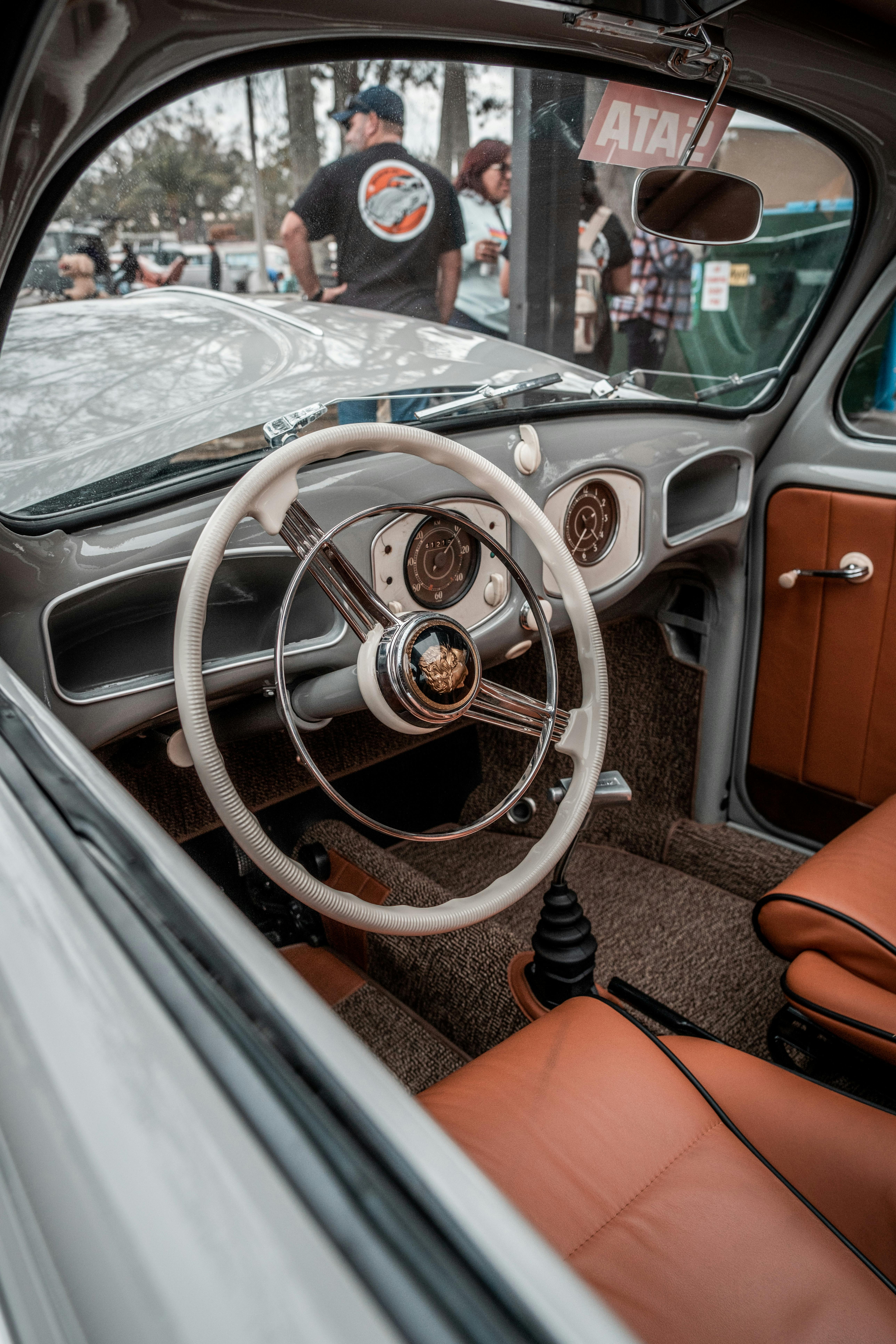 Interior of a Gray Vintage Volkswagen Car · Free Stock Photo