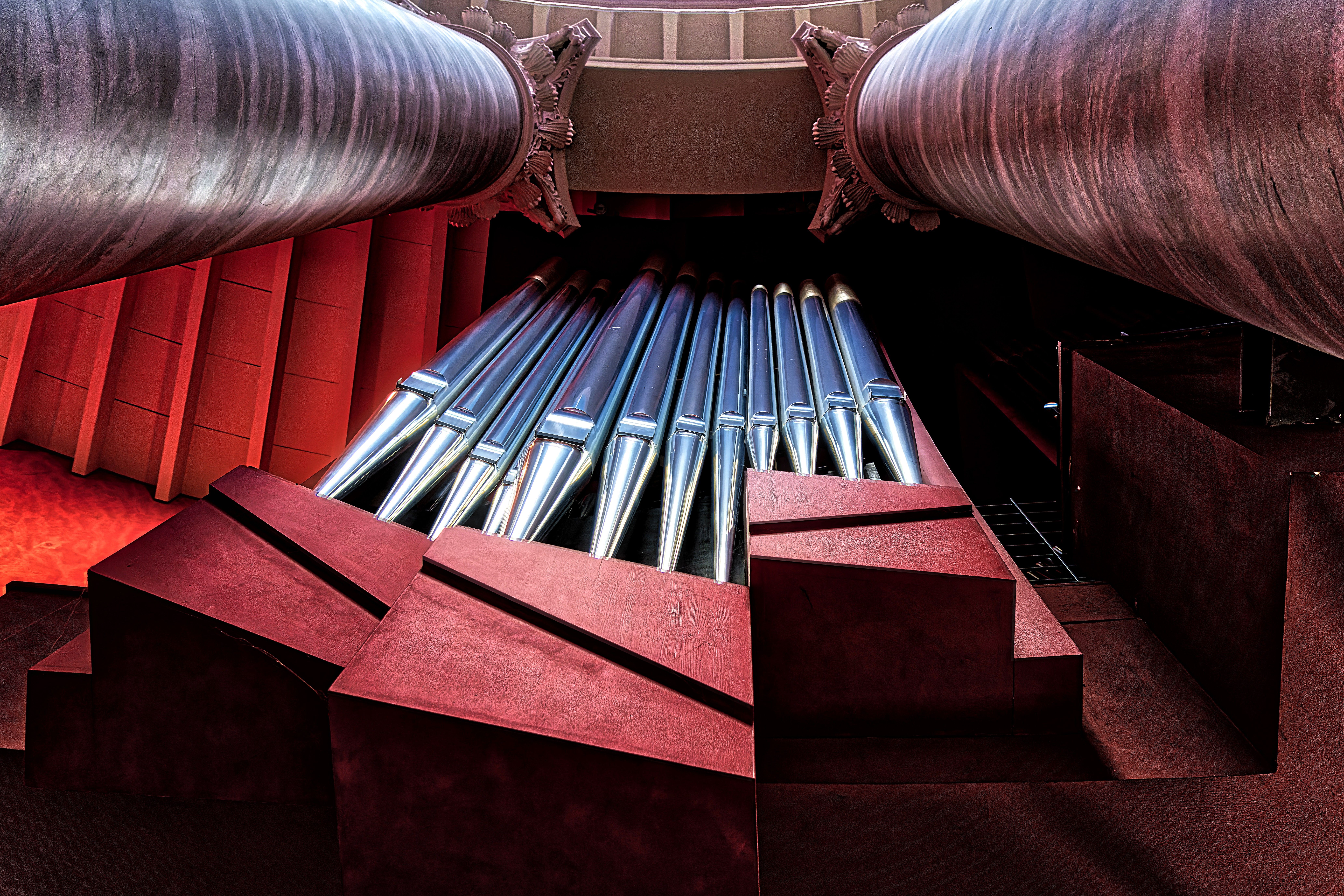 Picture Taken Directly Below Organ Pipes and Columns · Free Stock Photo
