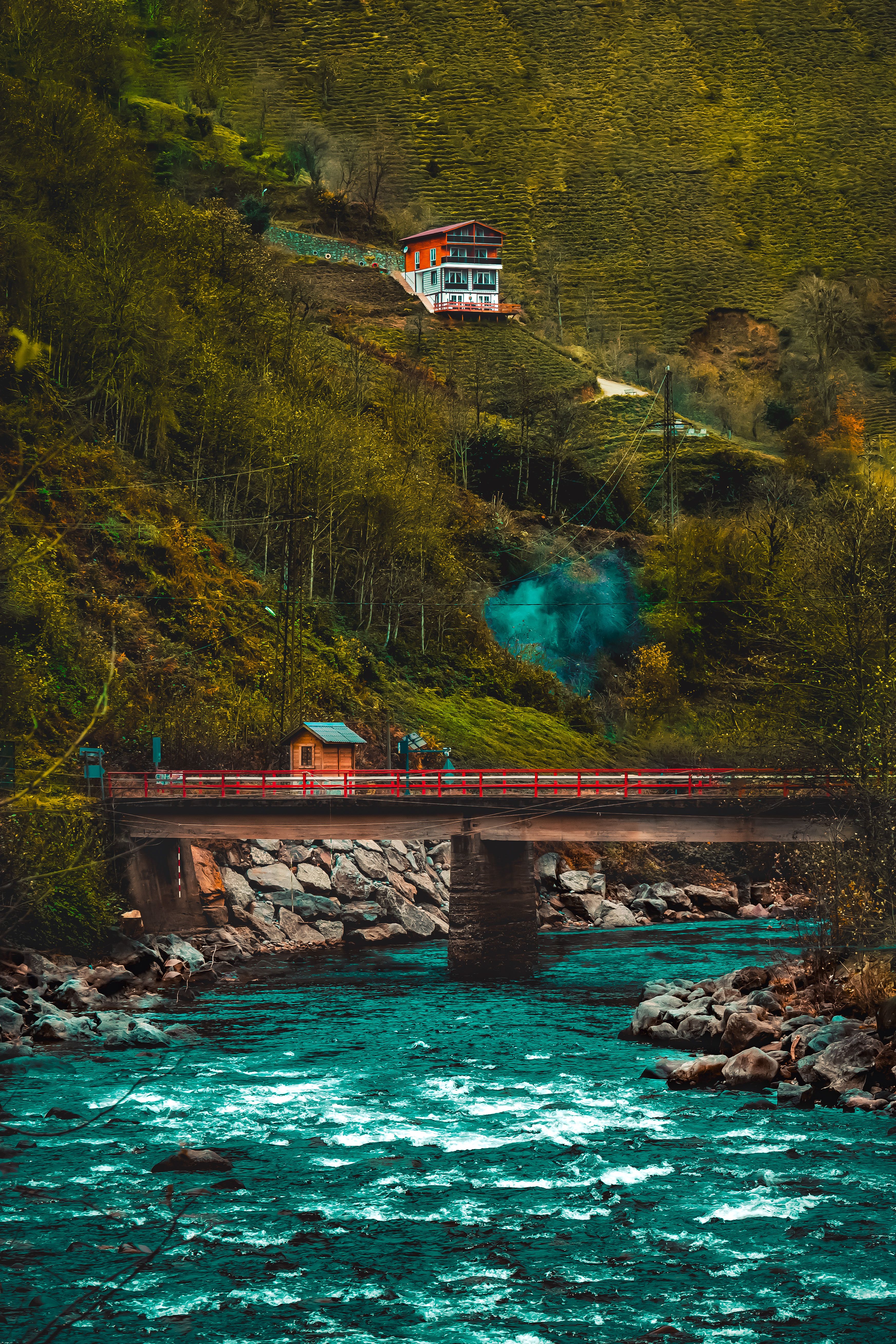 River and Bridge in Village on Hill · Free Stock Photo