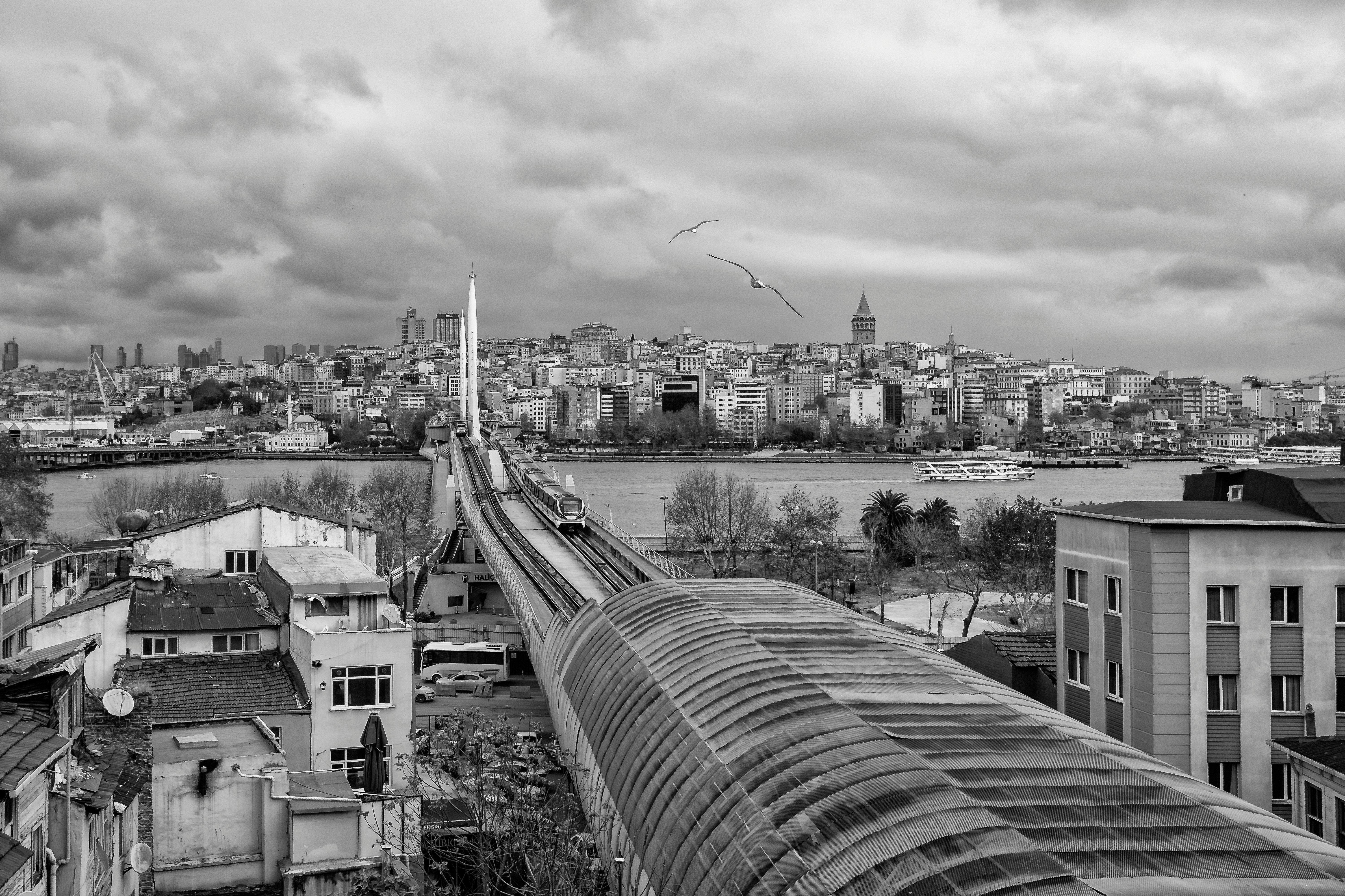Halic Bridge in Istanbul in Black and White · Free Stock Photo