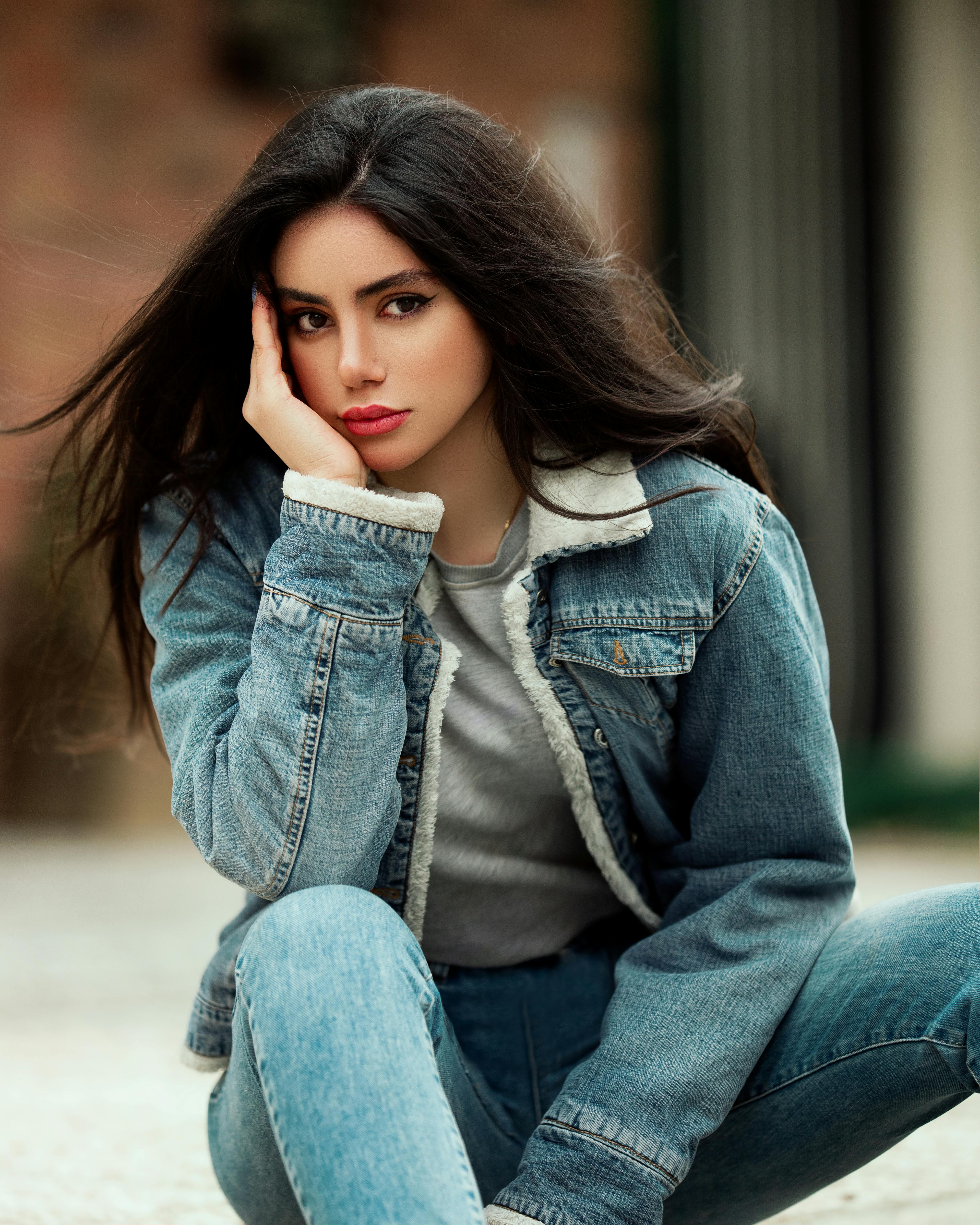 Woman Wearing Denim Jacket and Denim Jeans · Free Stock Photo
