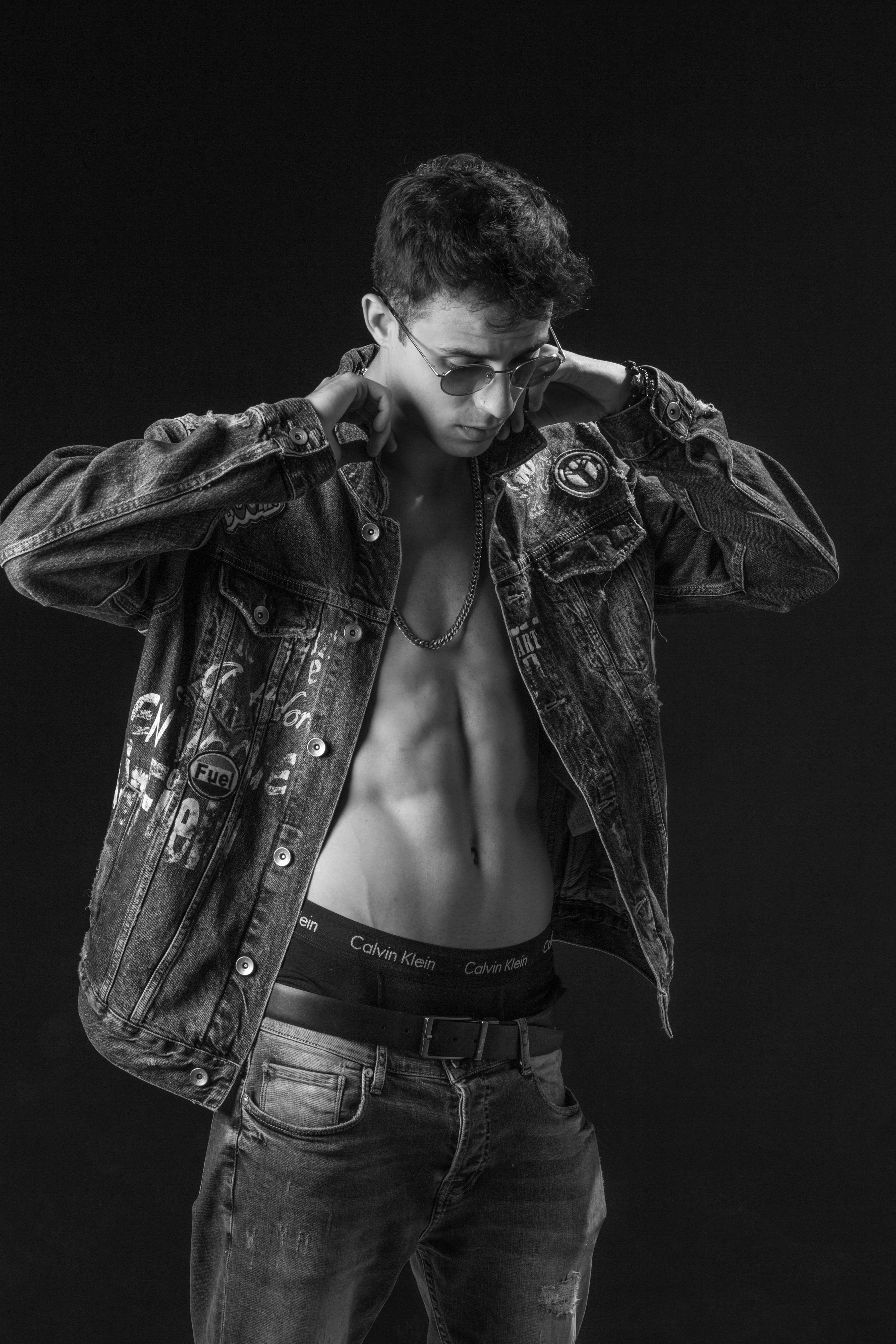 Shirtless Man in Jacket, Scarf and Sunglasses · Free Stock Photo