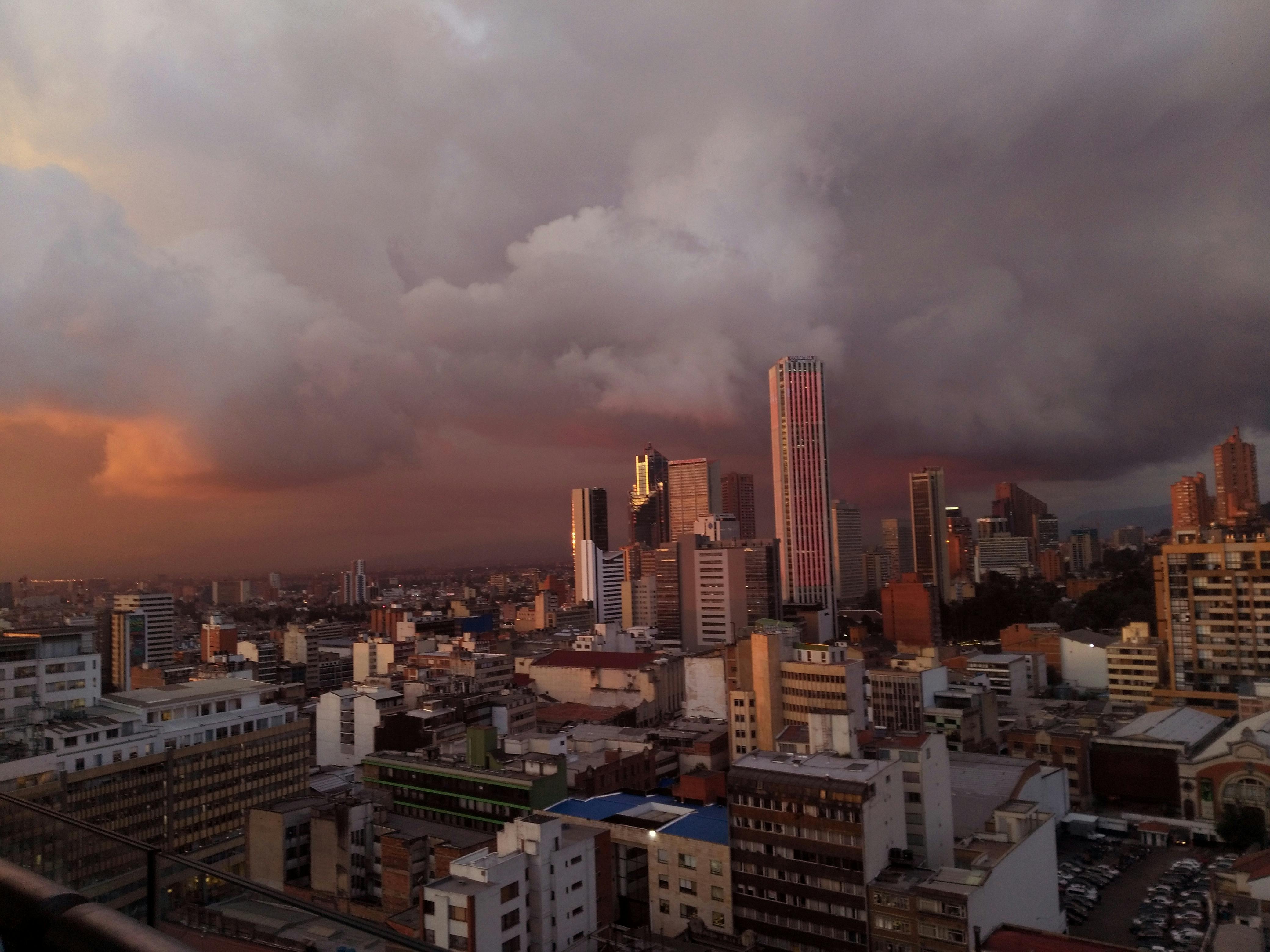 Aerial View of Downtown Bogota, Colombia under a Dramatic Sunset Sky ...