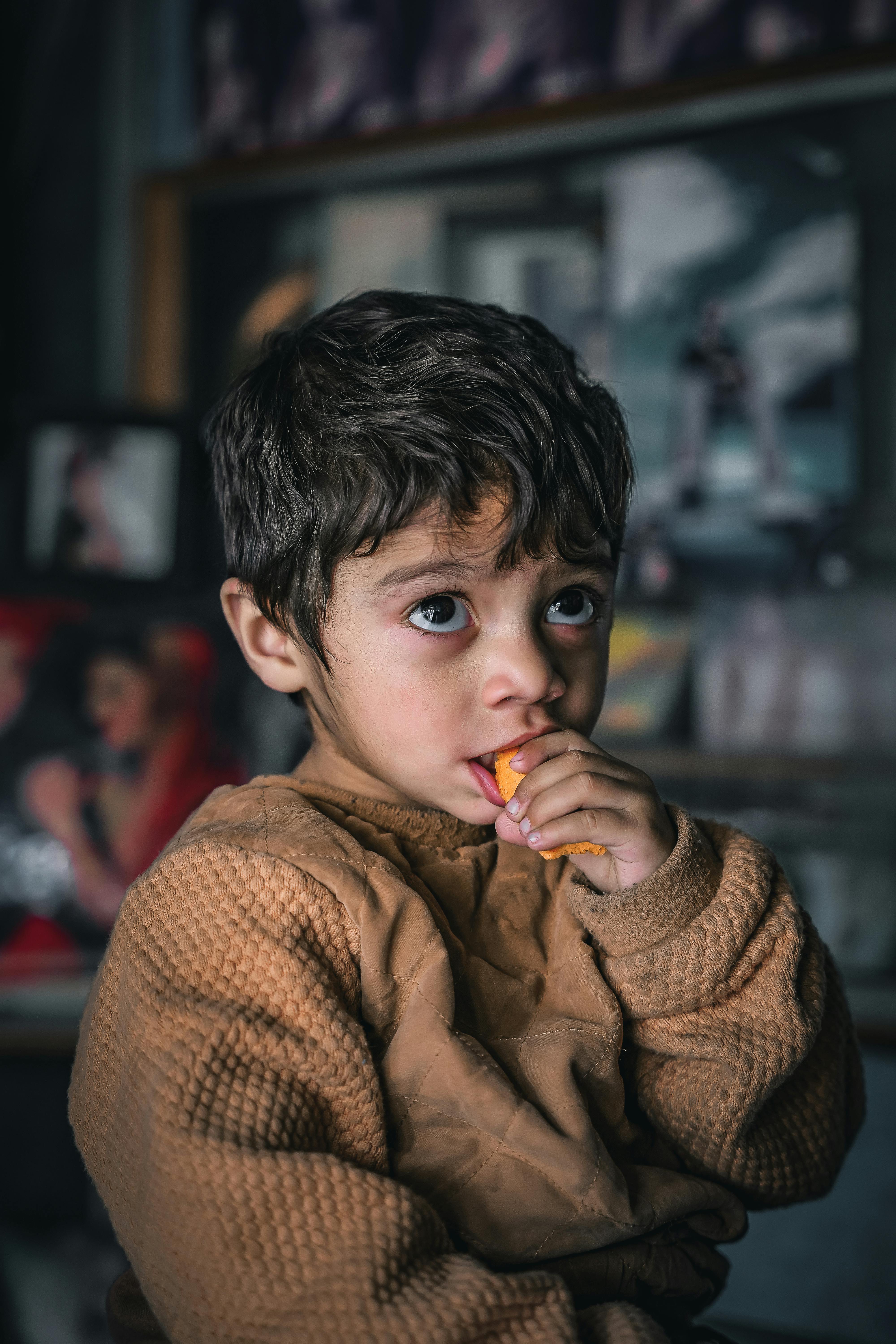 Portrait of a Boy Eating · Free Stock Photo