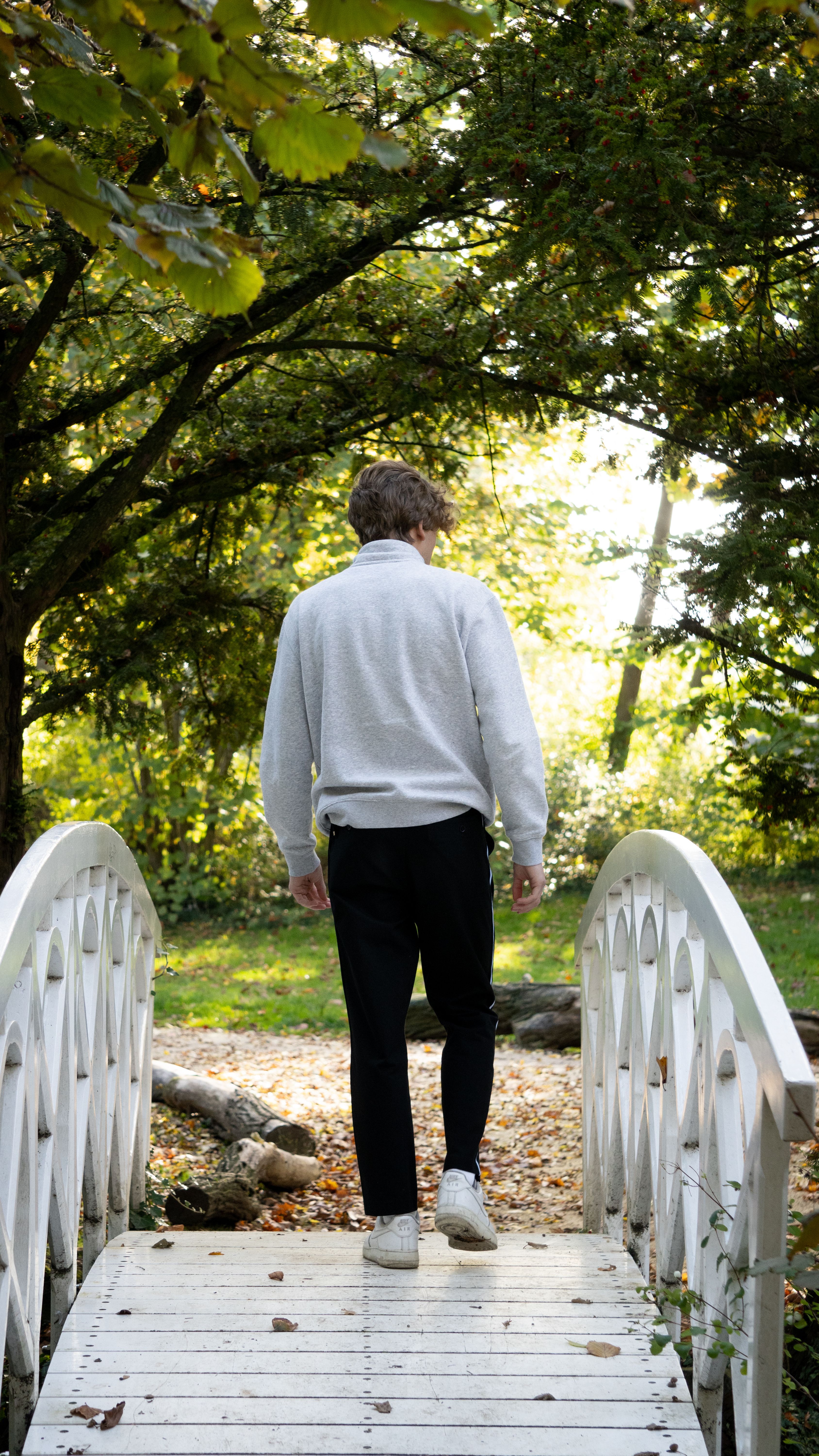 Back View of a Man Walking Down a Crossing Bridge · Free Stock Photo