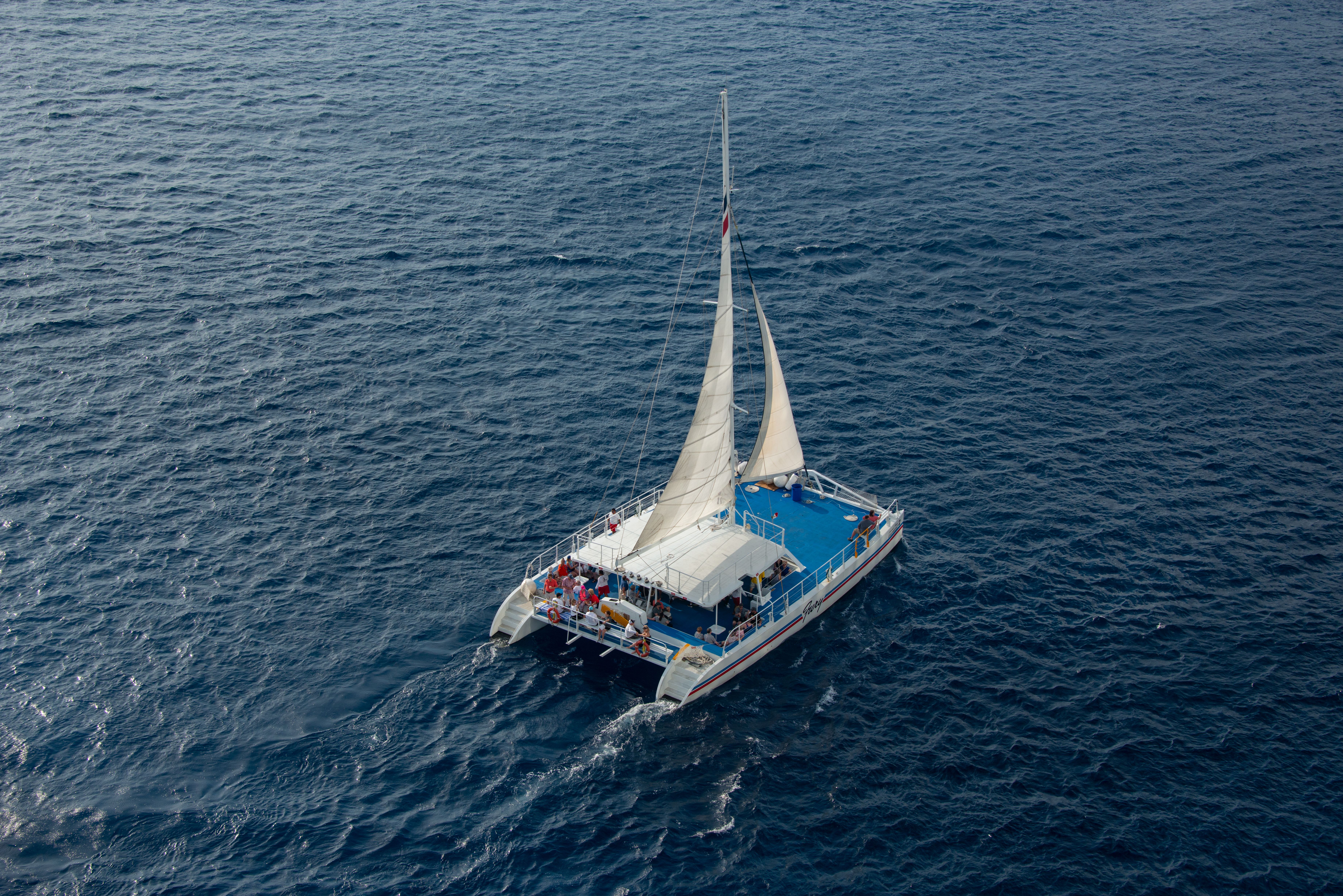 Aerial View of a Sailing Catamaran · Free Stock Photo