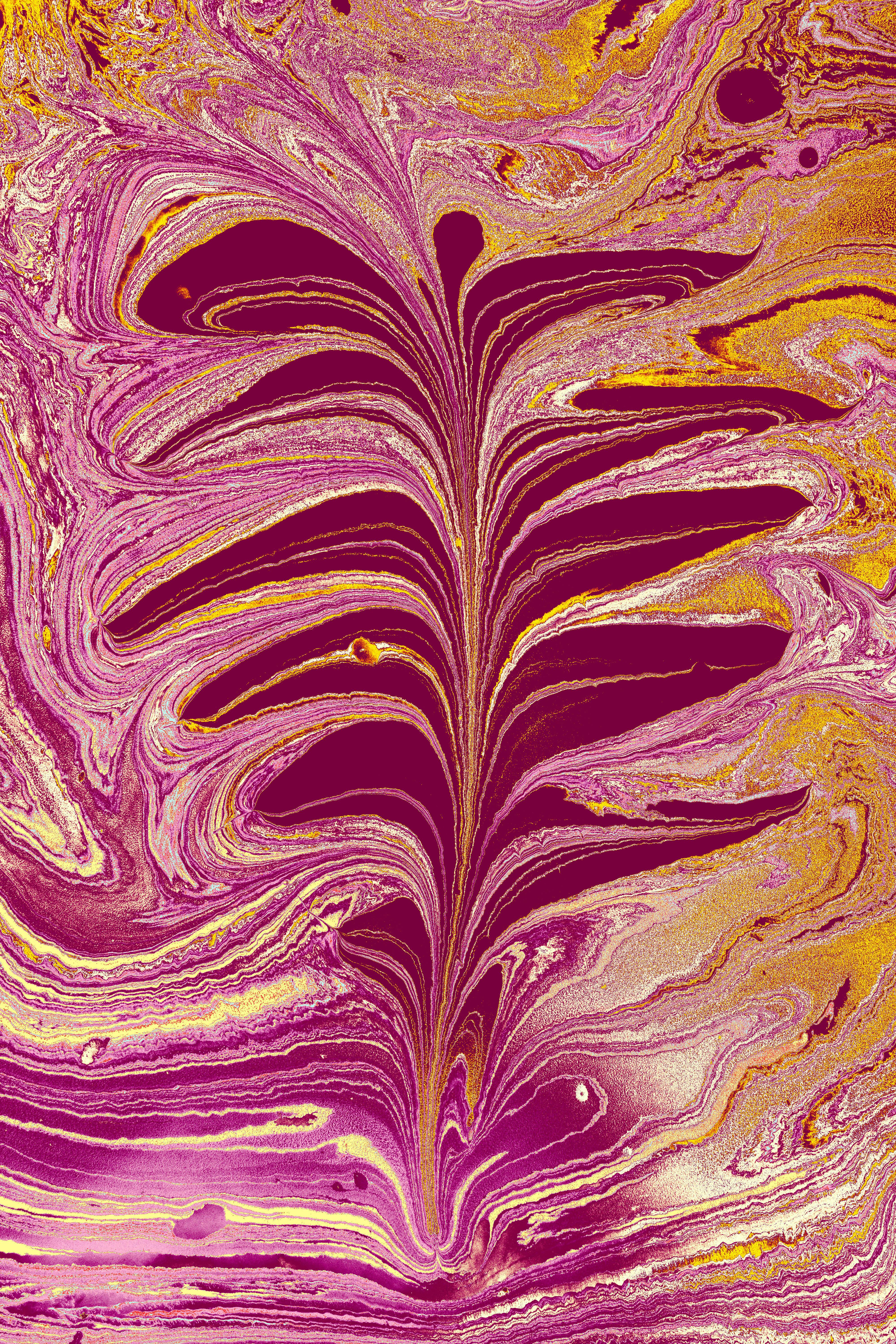 A purple and yellow swirl painting on a pink background · Free Stock Photo