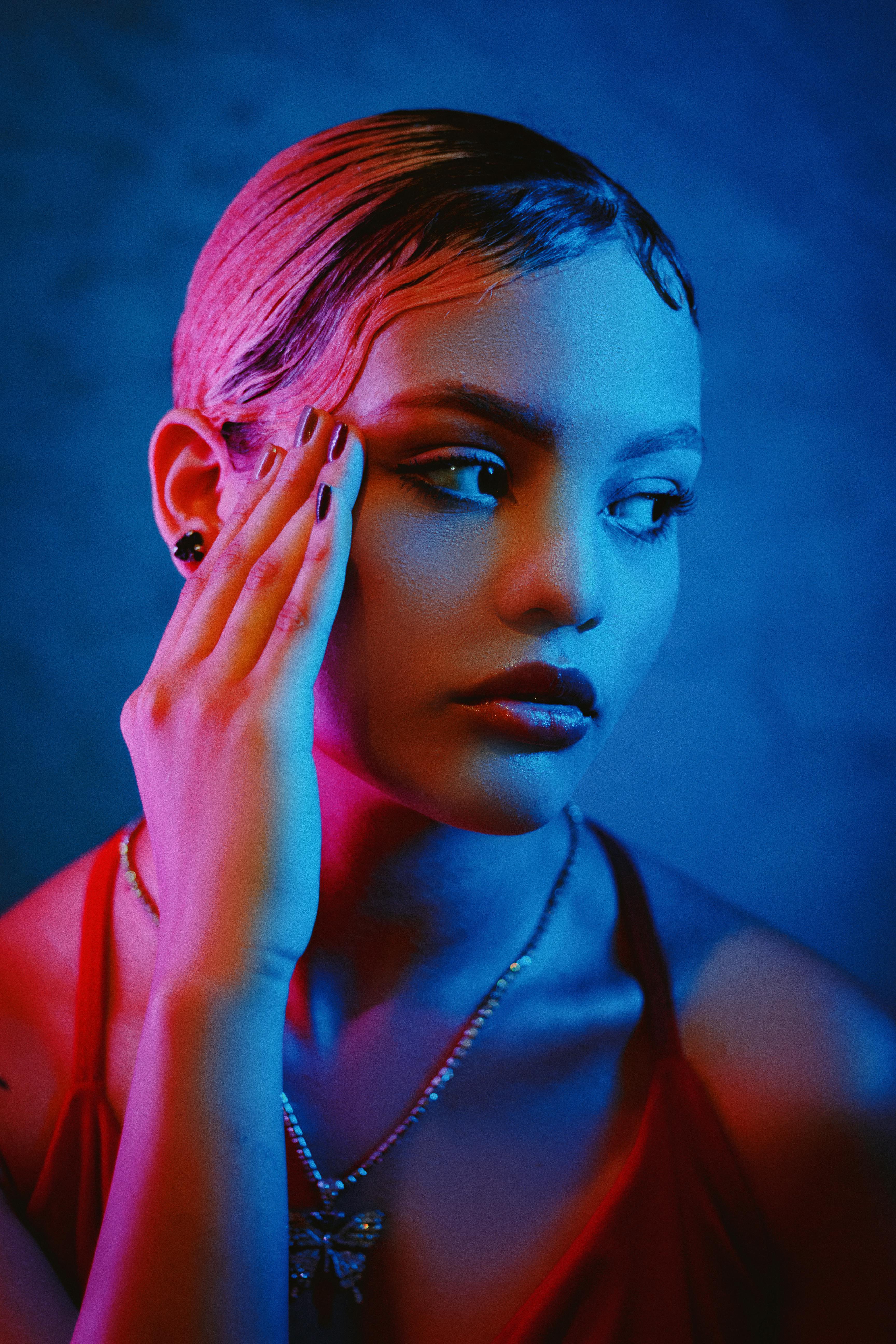 Blue Light on Woman Face · Free Stock Photo