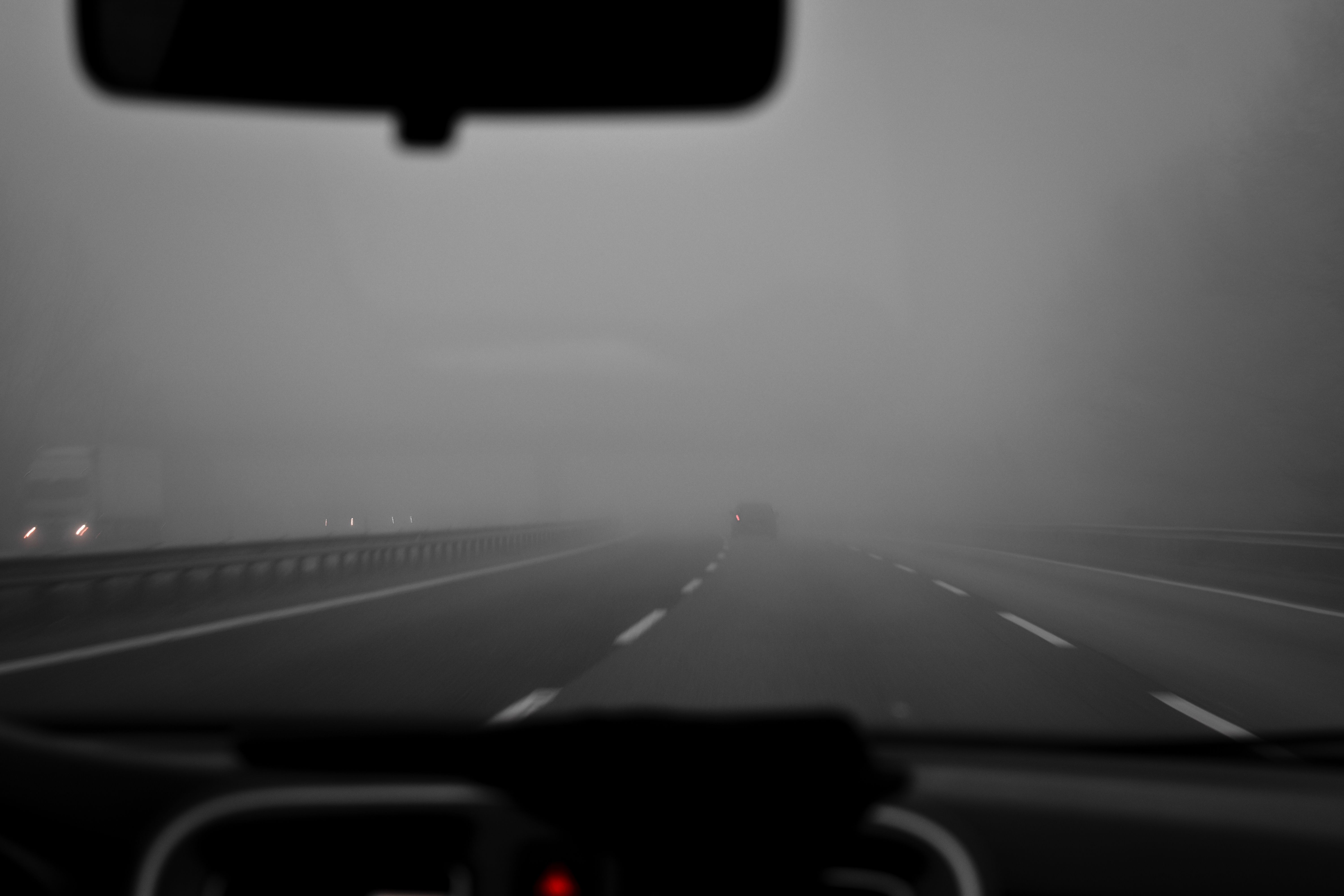 Driving on Highway under Fog · Free Stock Photo