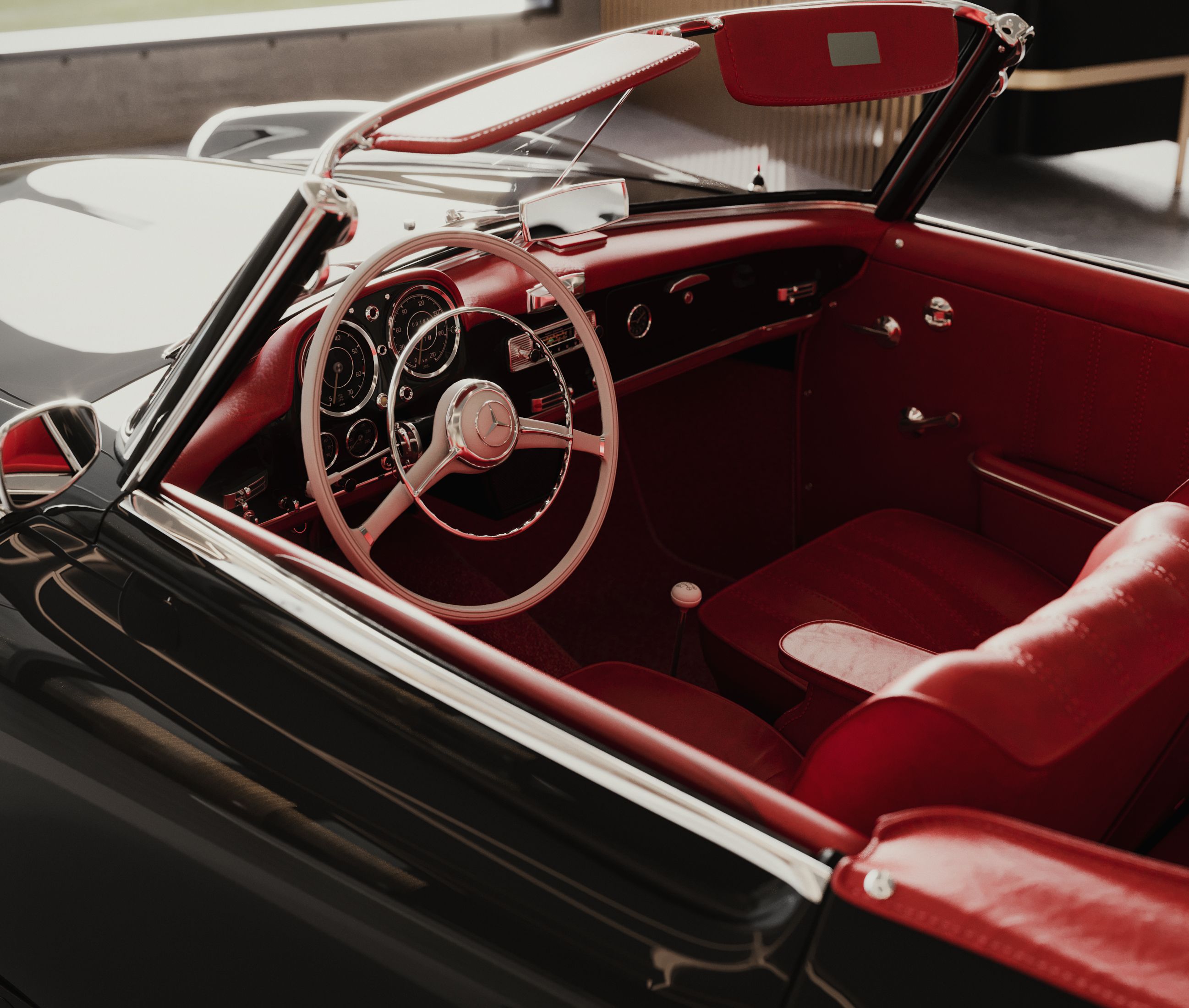 Steering Wheel in Mercedes 190 SL · Free Stock Photo