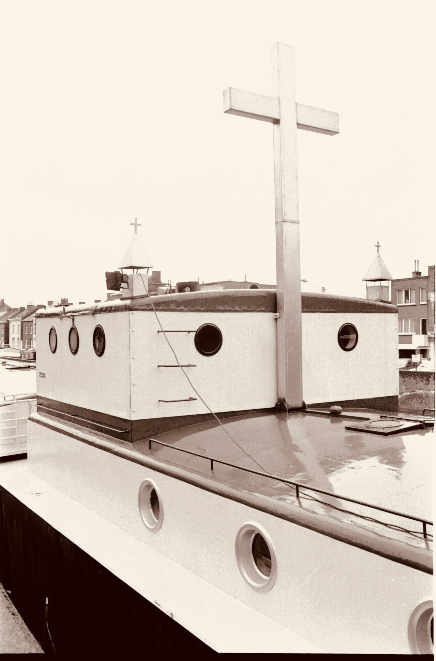 Monochromatic Photo of Boat with Cross on Top · Free Stock Photo