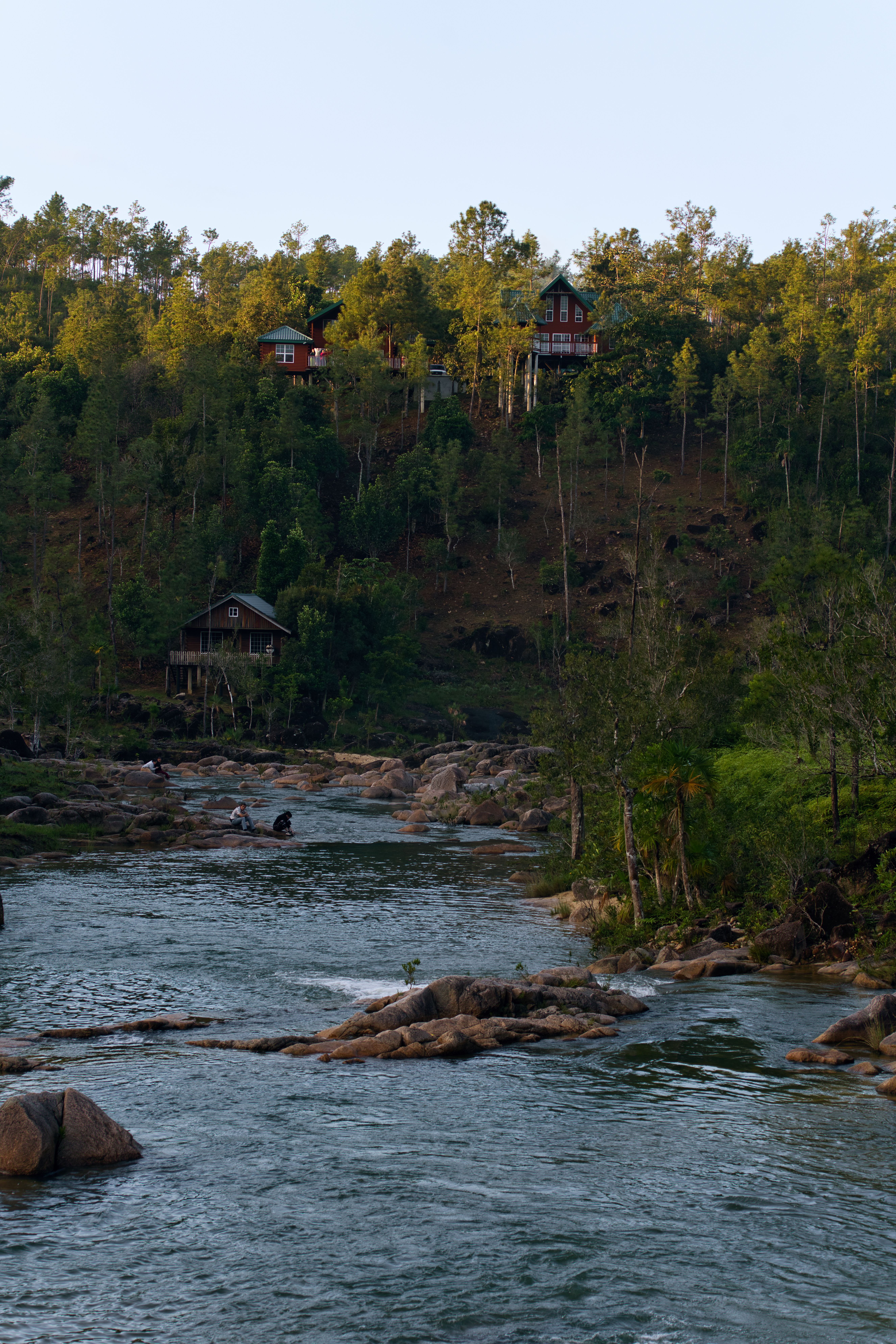 Wooden Buildings in a Forest by the Stream · Free Stock Photo