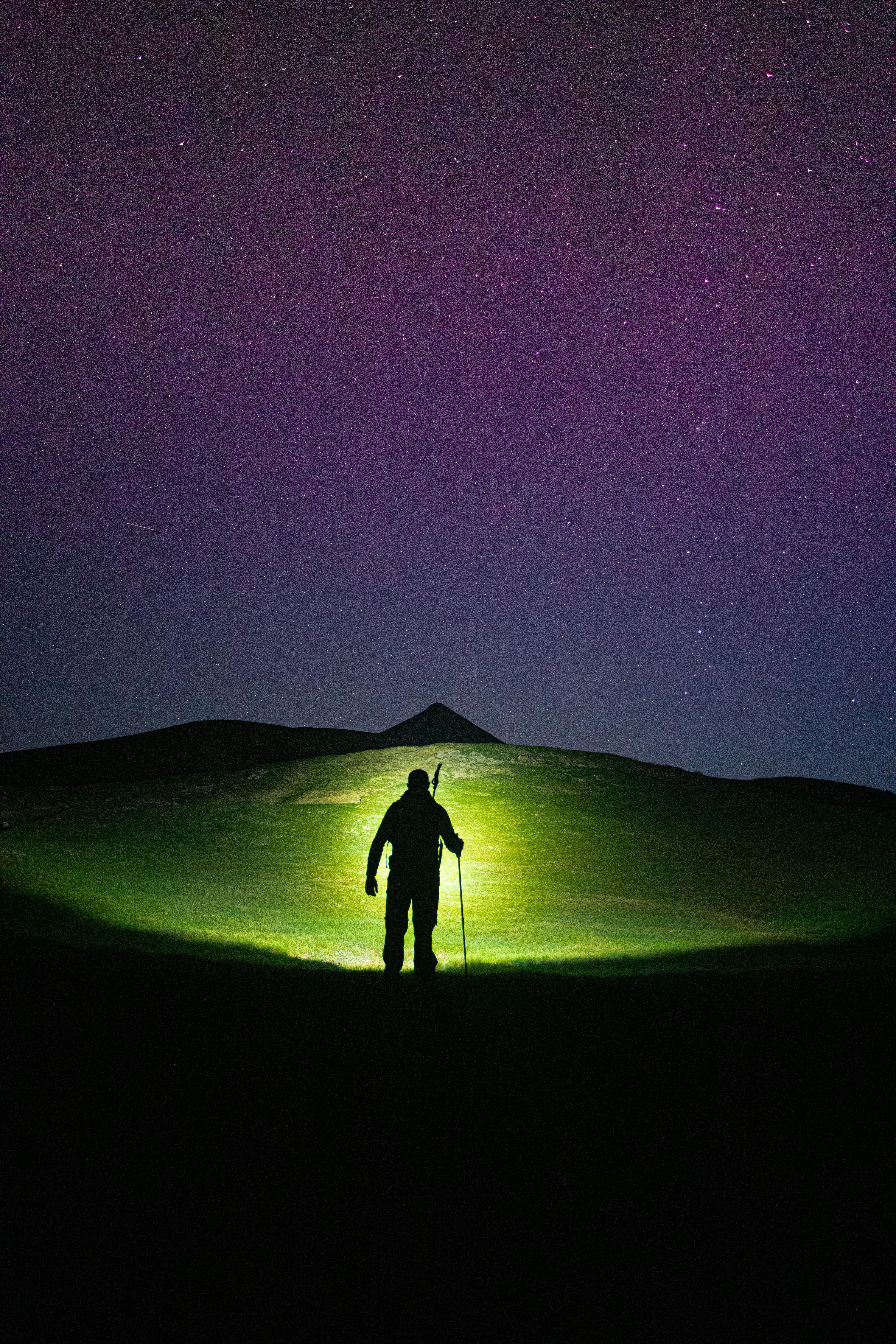 A Silhouette of a Man Under a Starry Night Sky · Free Stock Photo