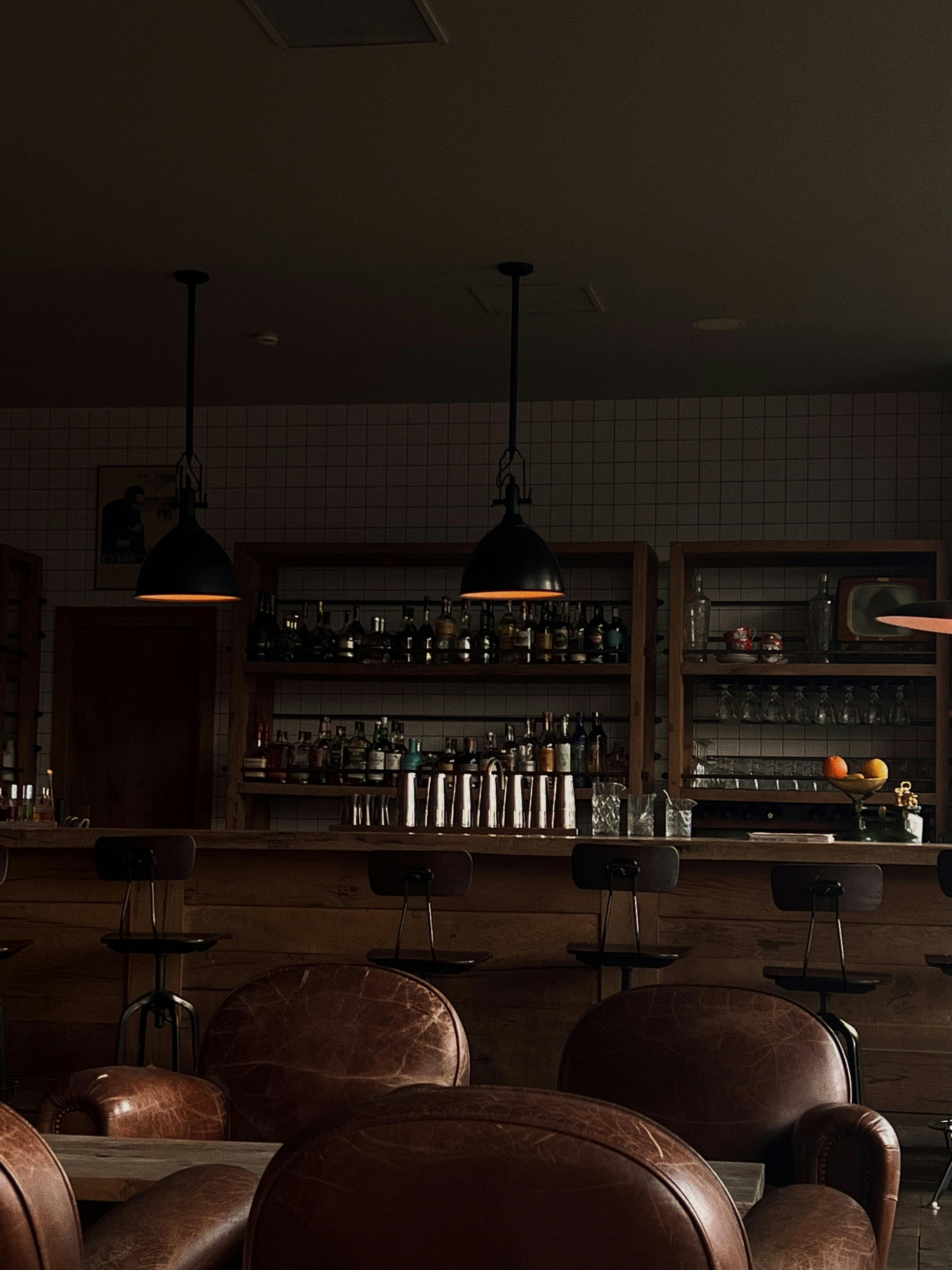 Lighted Pendant Lights Inside Bar · Free Stock Photo