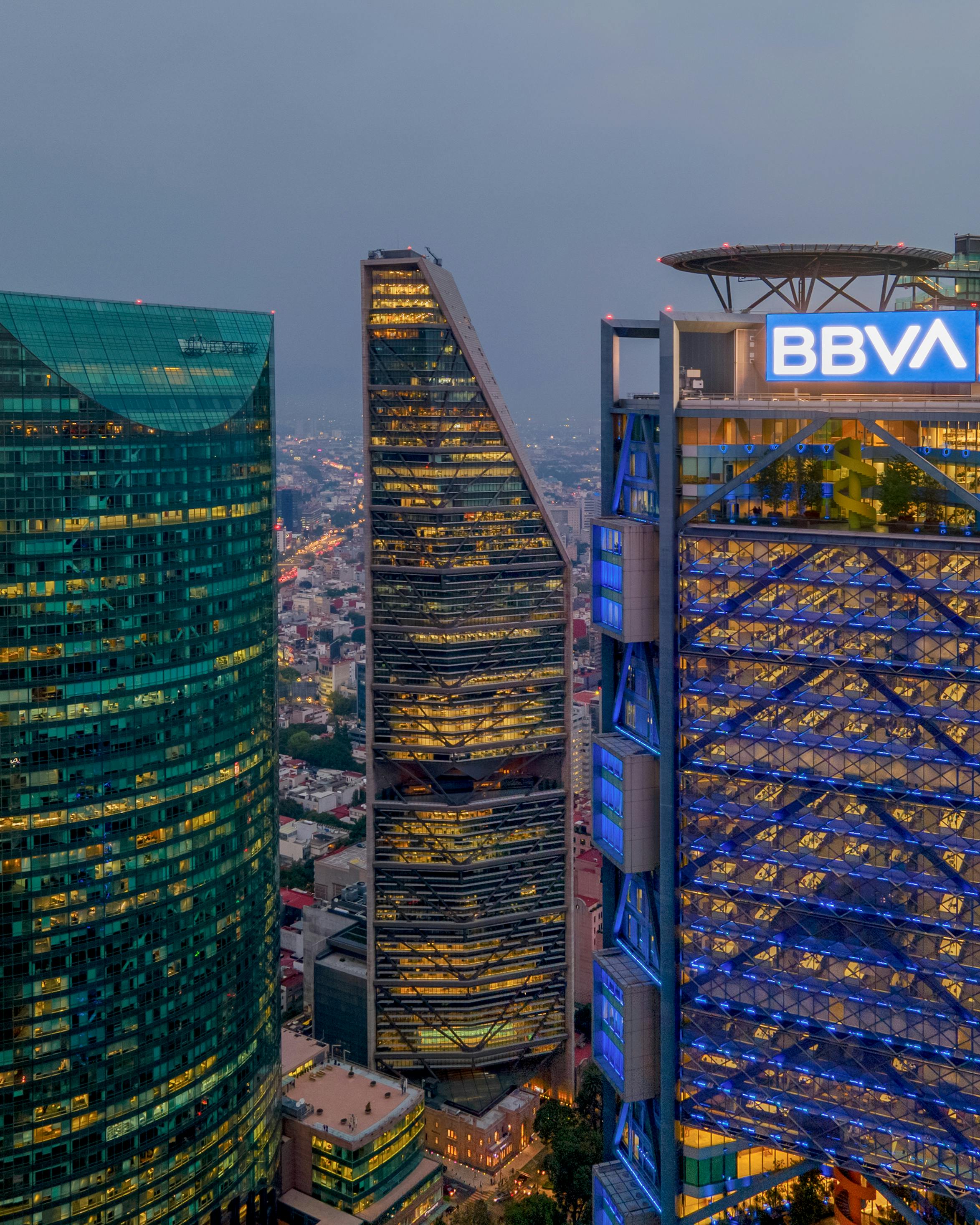 Aerial View of Illuminated Skyscrapers in Downtown Mexico City, Mexico ...