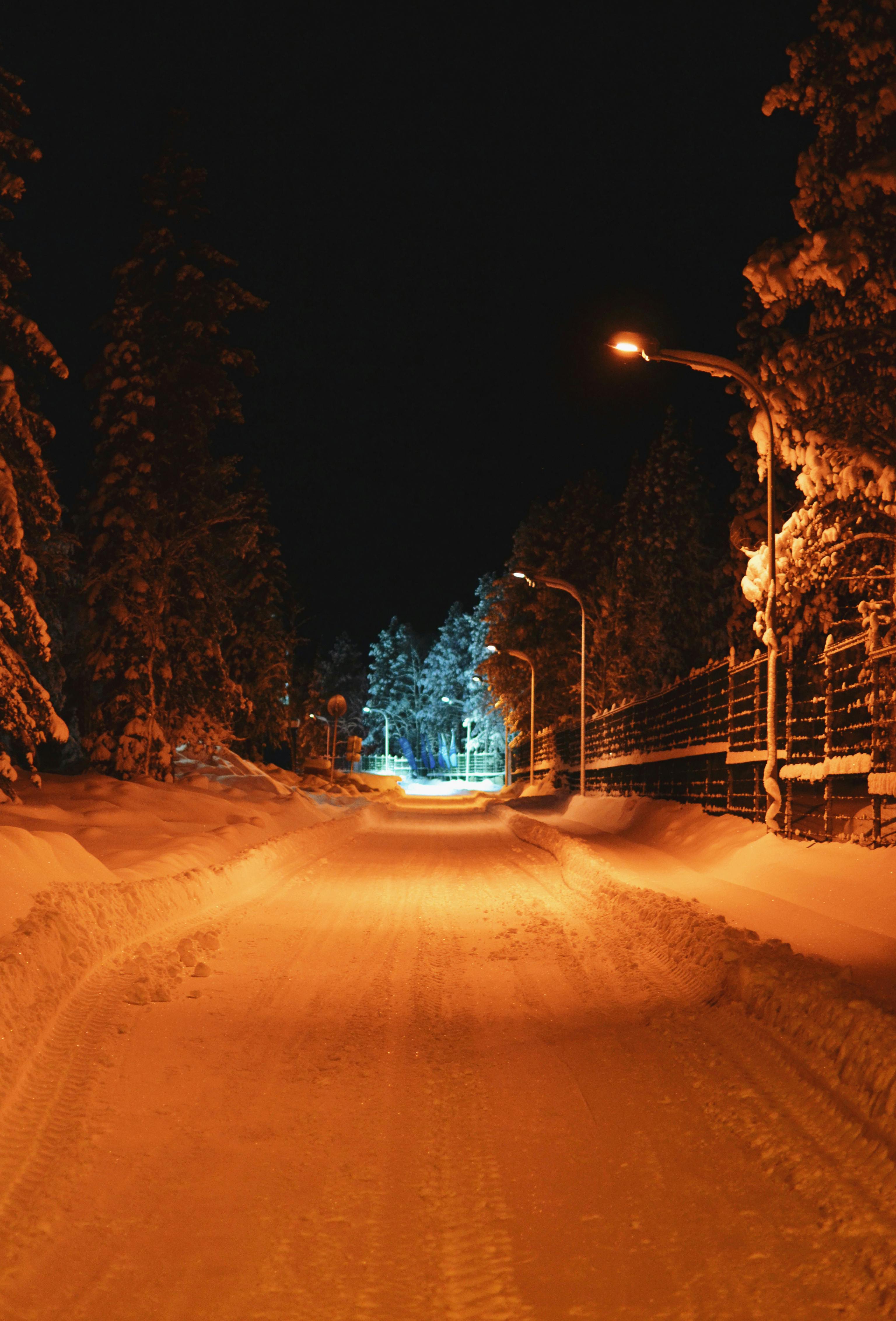 Night Winter Road with Light in End · Free Stock Photo