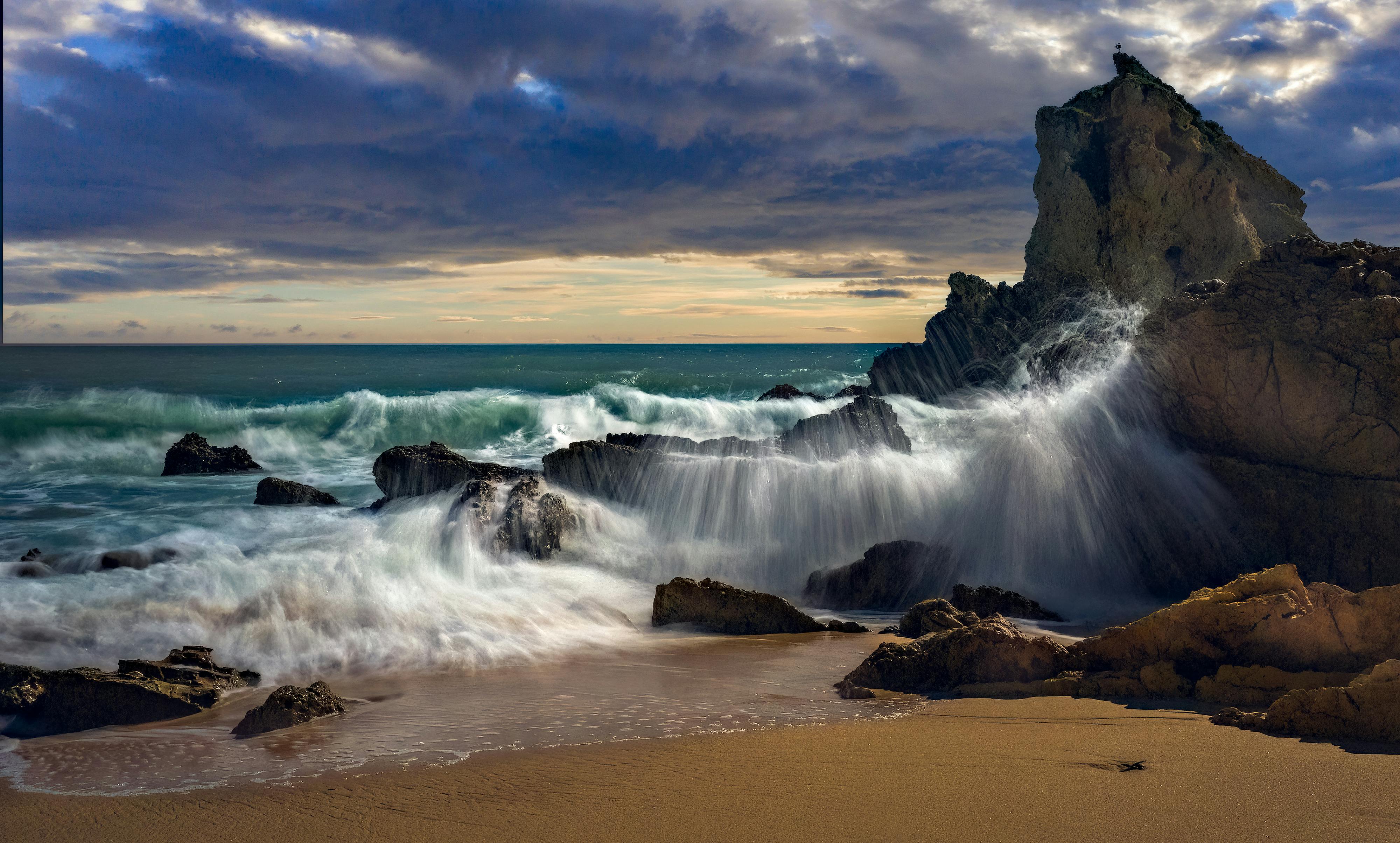 Waves Splashing on Rocks on Beach on Dusk · Free Stock Photo