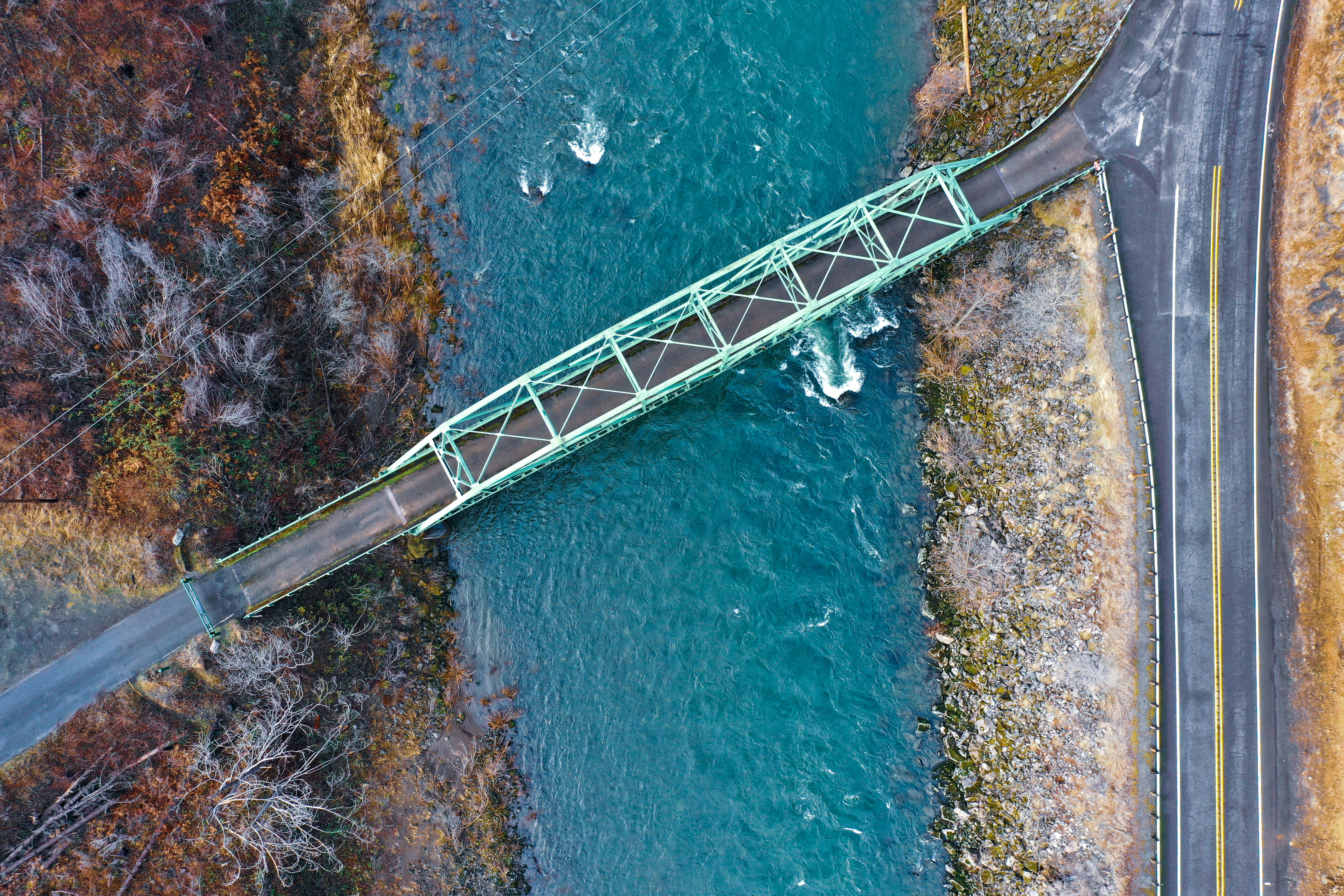 Road Splitting into a Bridge in Birds Eye View · Free Stock Photo
