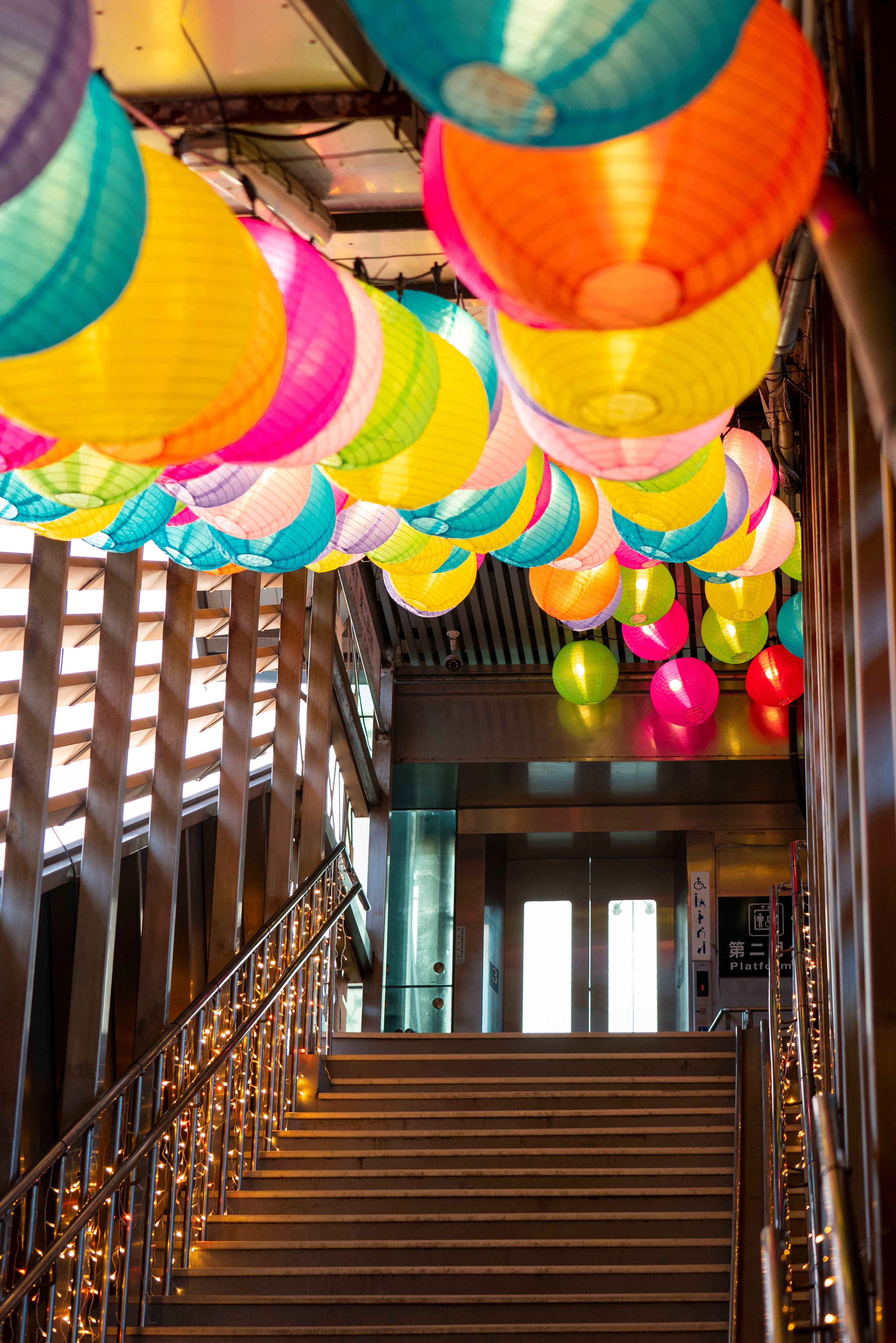 Paper Lamp Hanging above Steps · Free Stock Photo