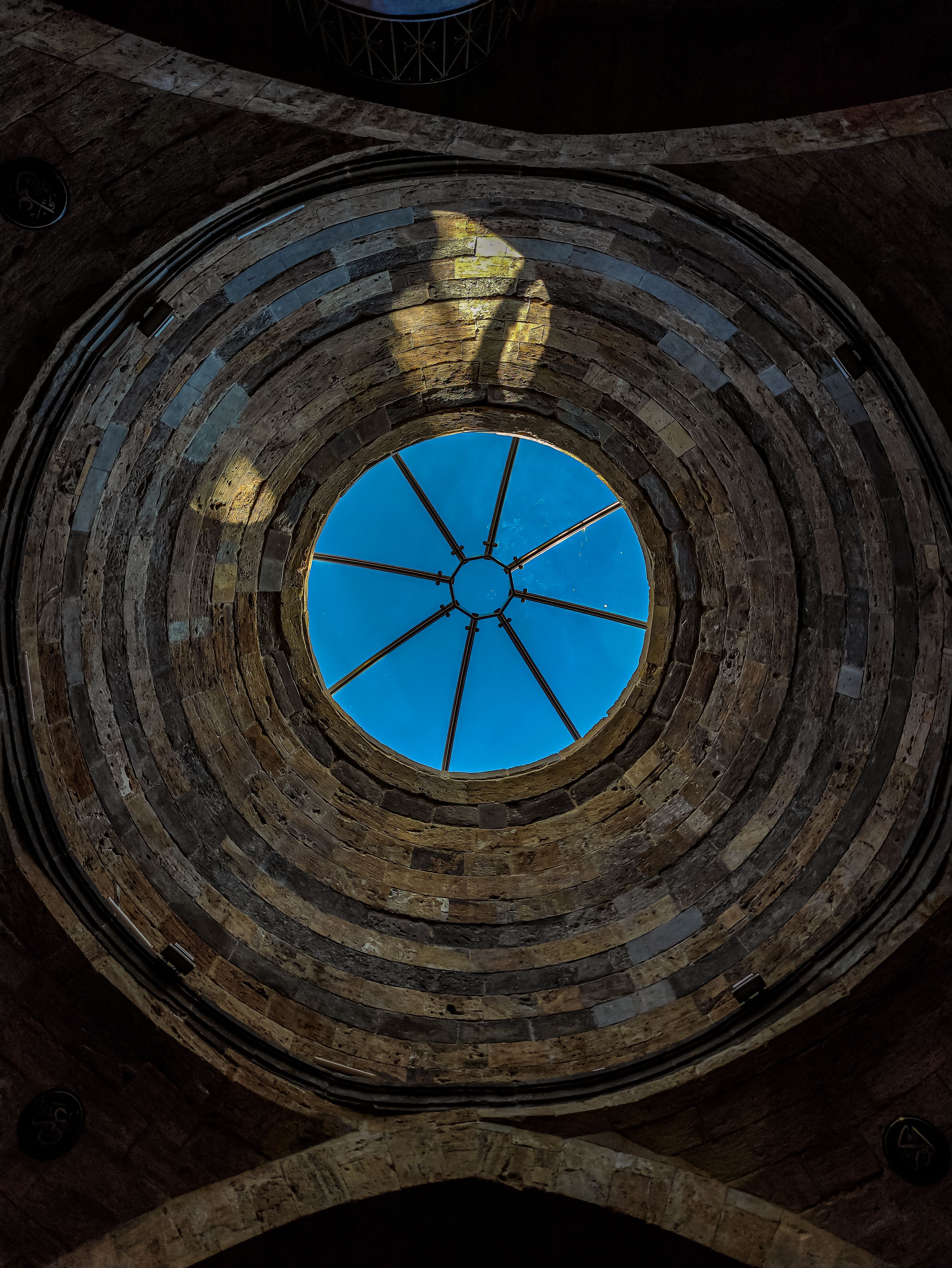 Blue Sky behind Windows in Tower Ceiling · Free Stock Photo