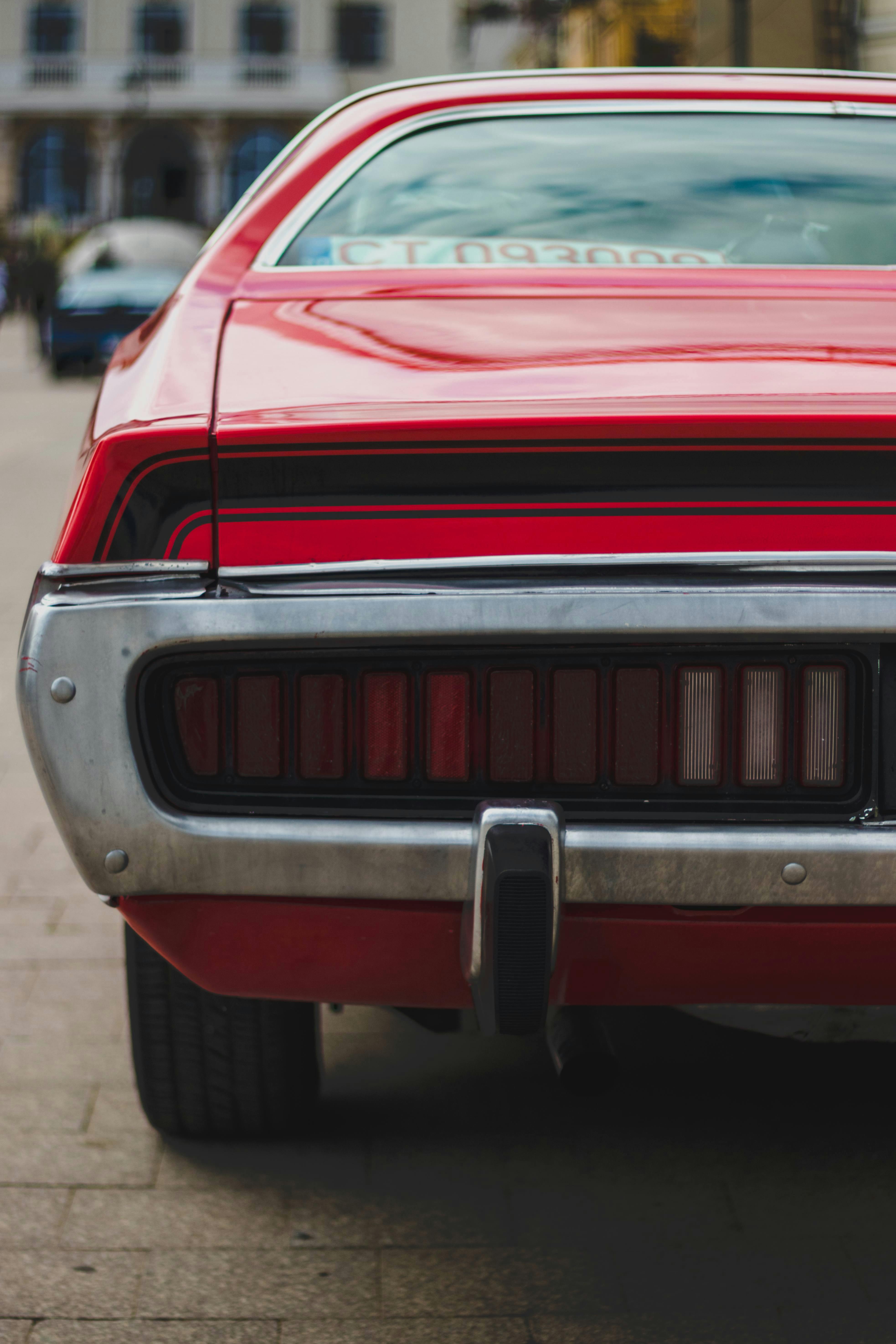 Back View of a Red, Vintage Dodge Charger · Free Stock Photo