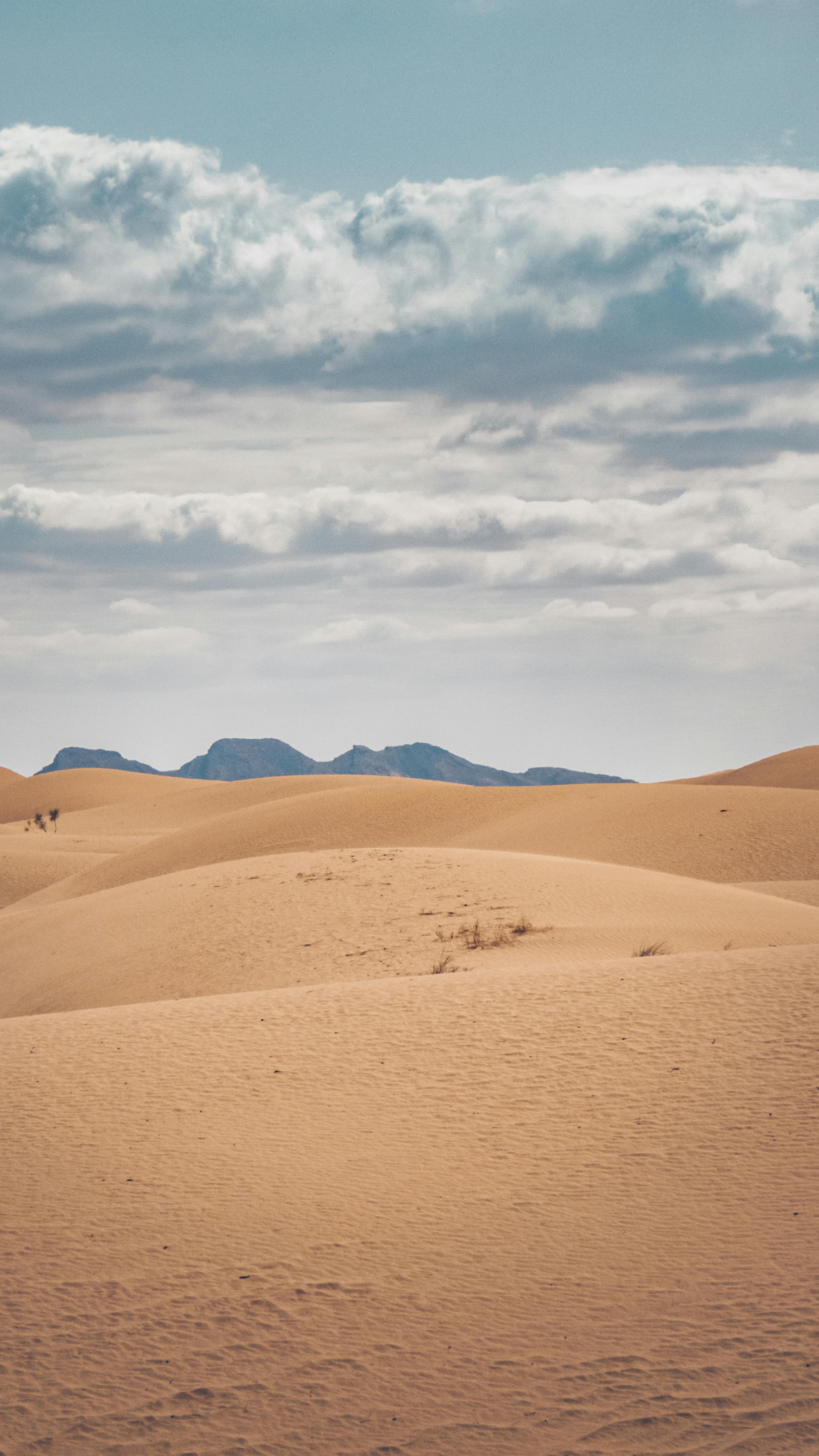 A desert landscape with sand dunes and mountains · Free Stock Photo