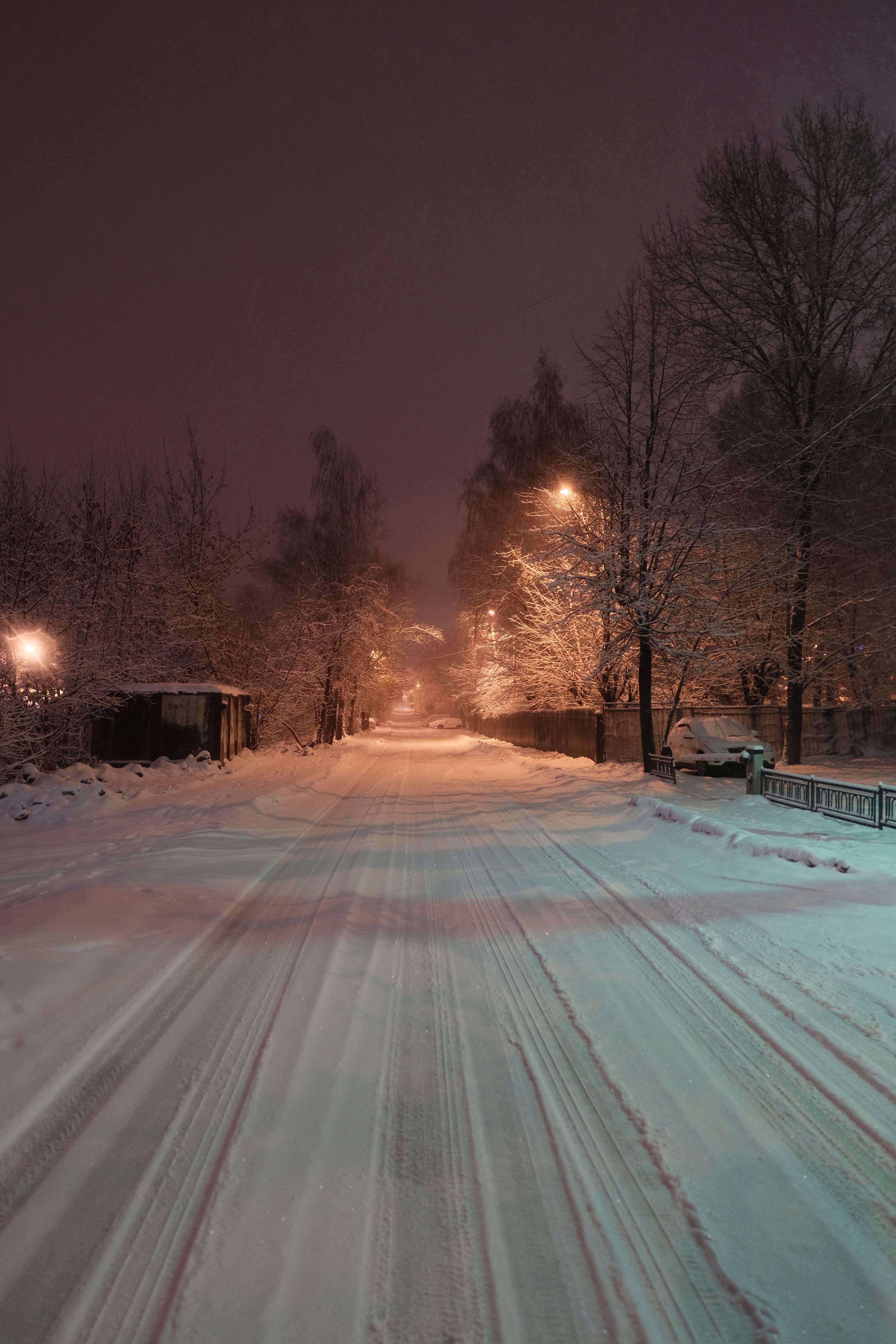 Empty Road in Snow at Night · Free Stock Photo