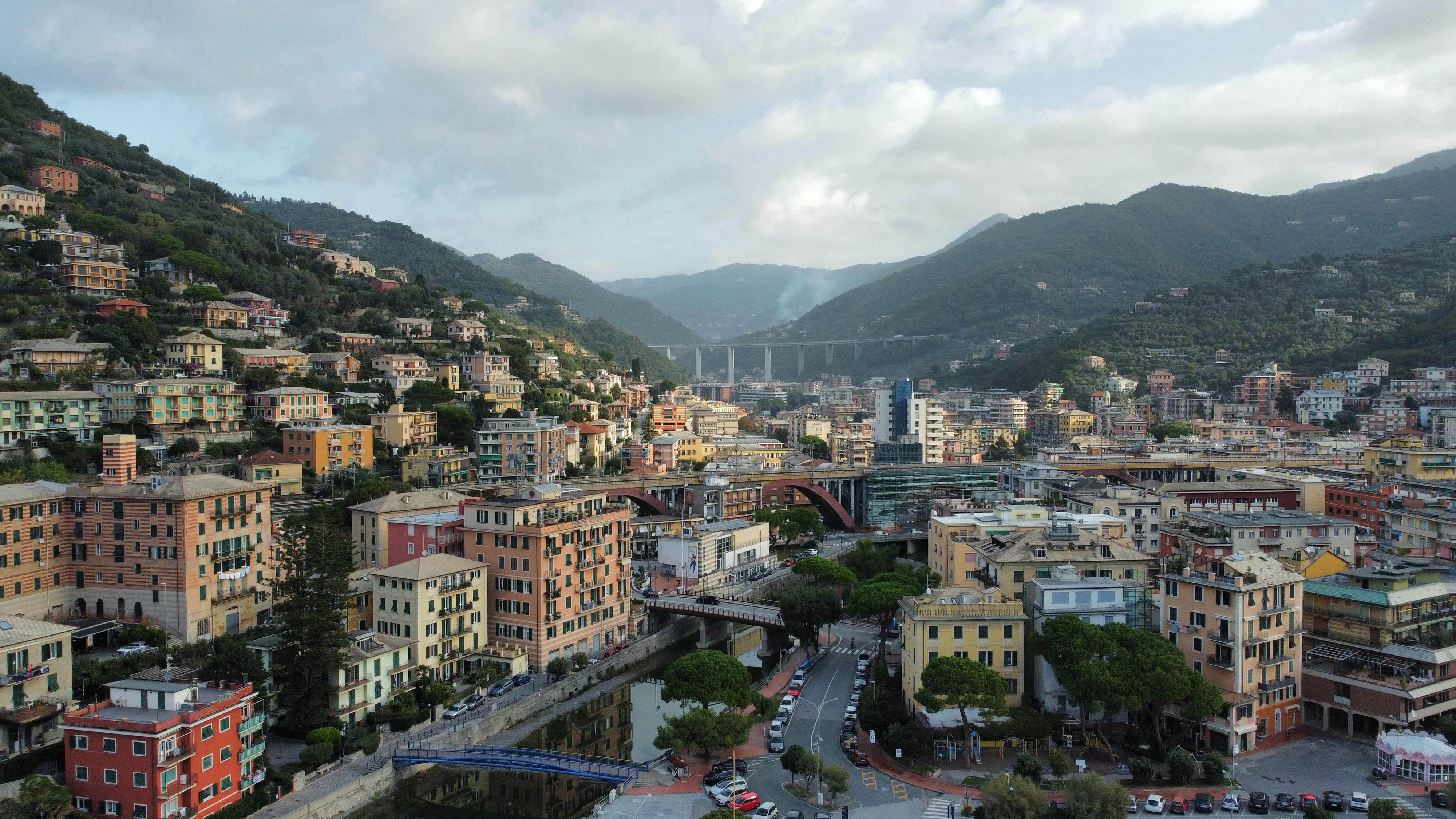 Italian City of Recco Among the Mountains on the Seashore · Free Stock ...