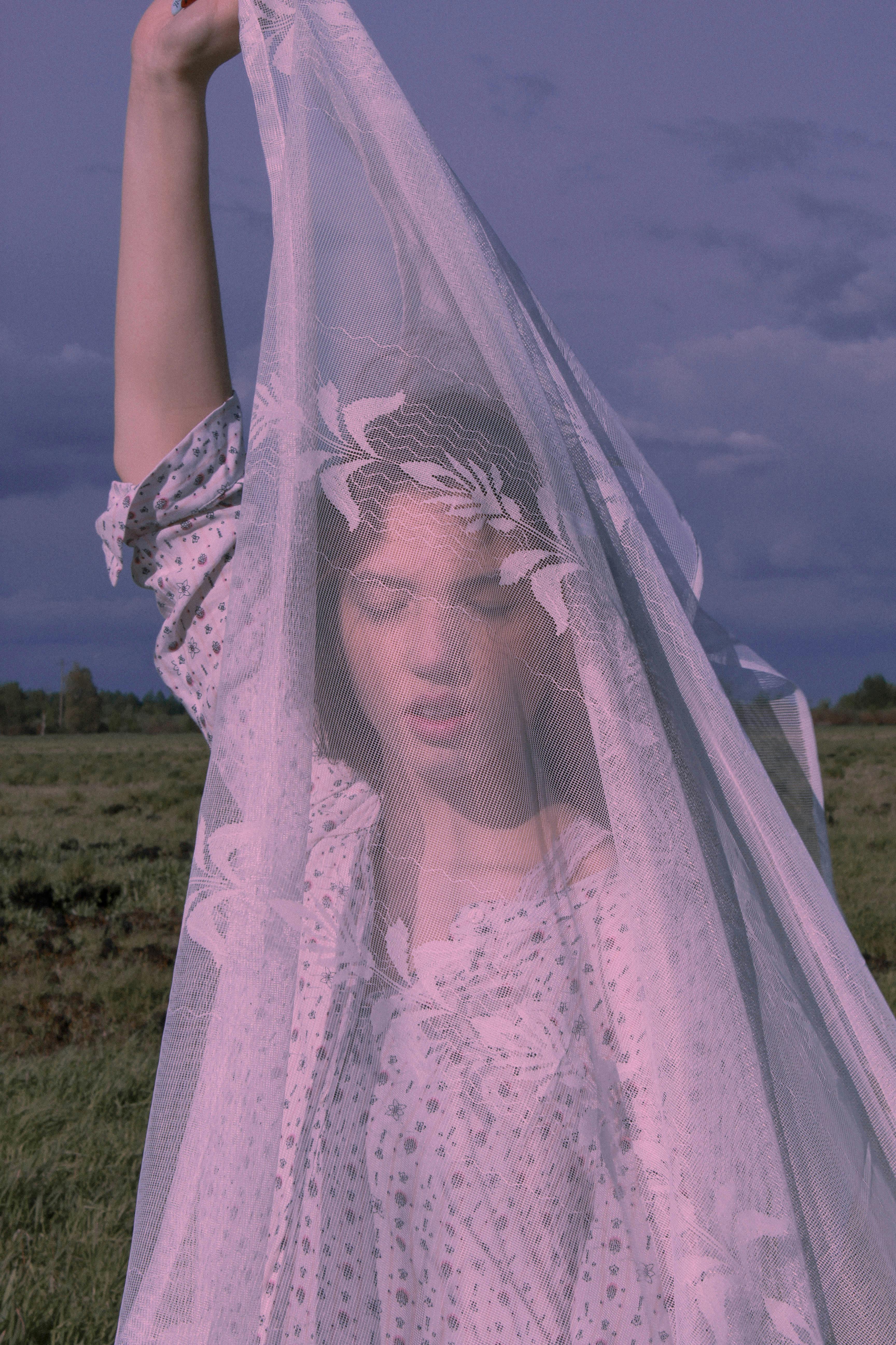 Beautiful Woman with Veil on Meadow · Free Stock Photo