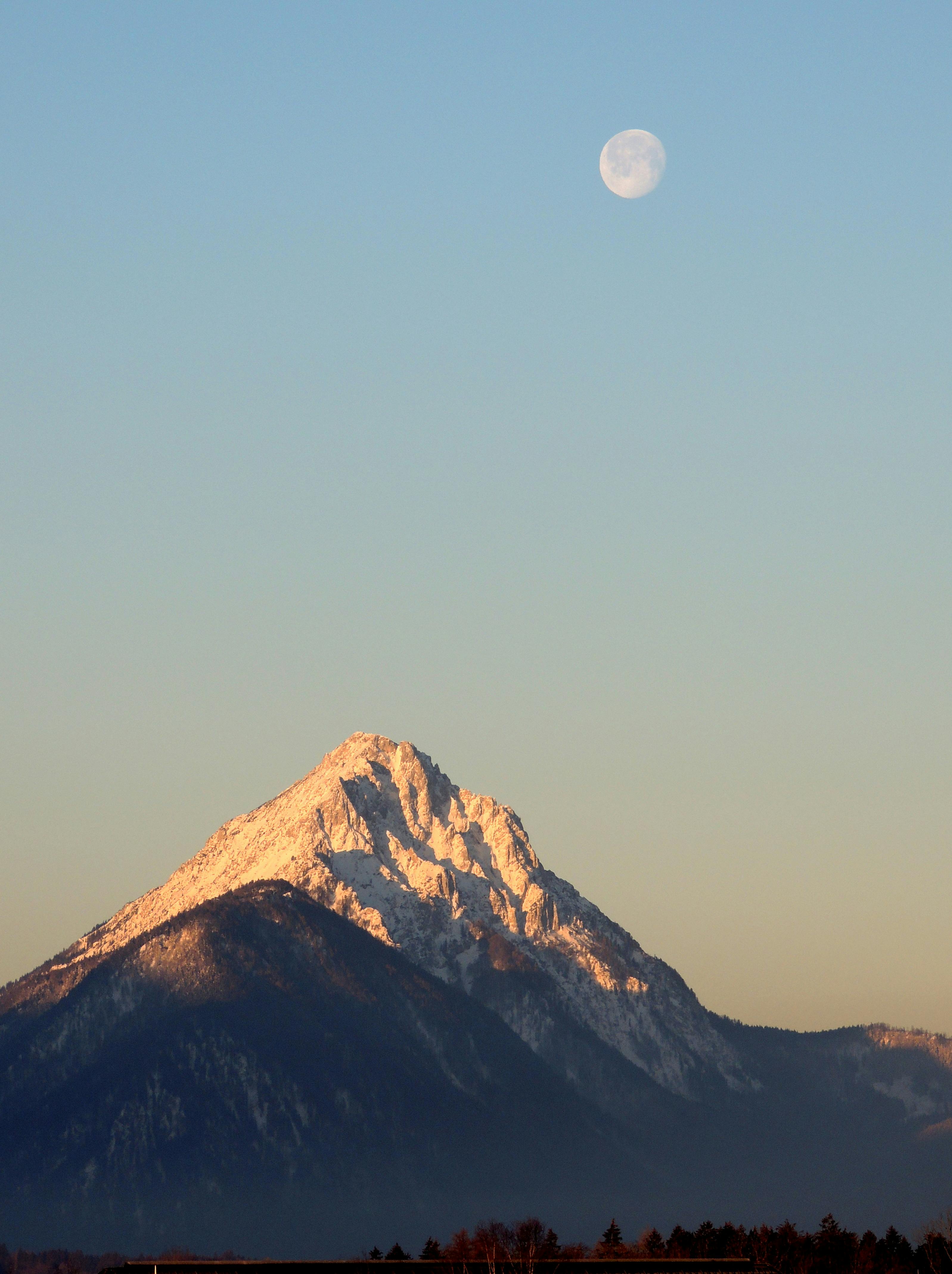 Moon above Mountains Peak in Nature Landscape · Free Stock Photo