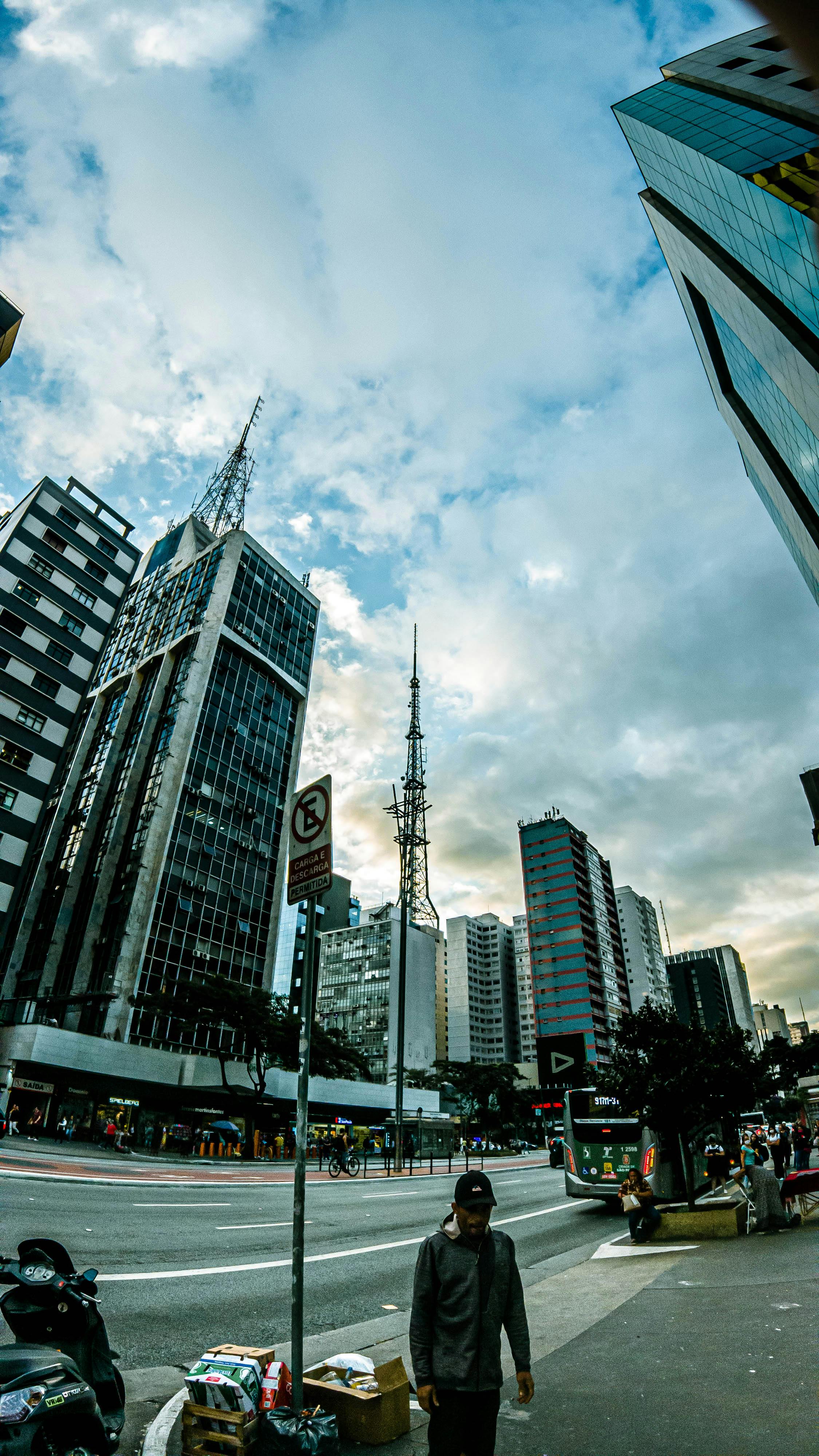 Wide Angle Shot of a City Street with Skyscrapers · Free Stock Photo