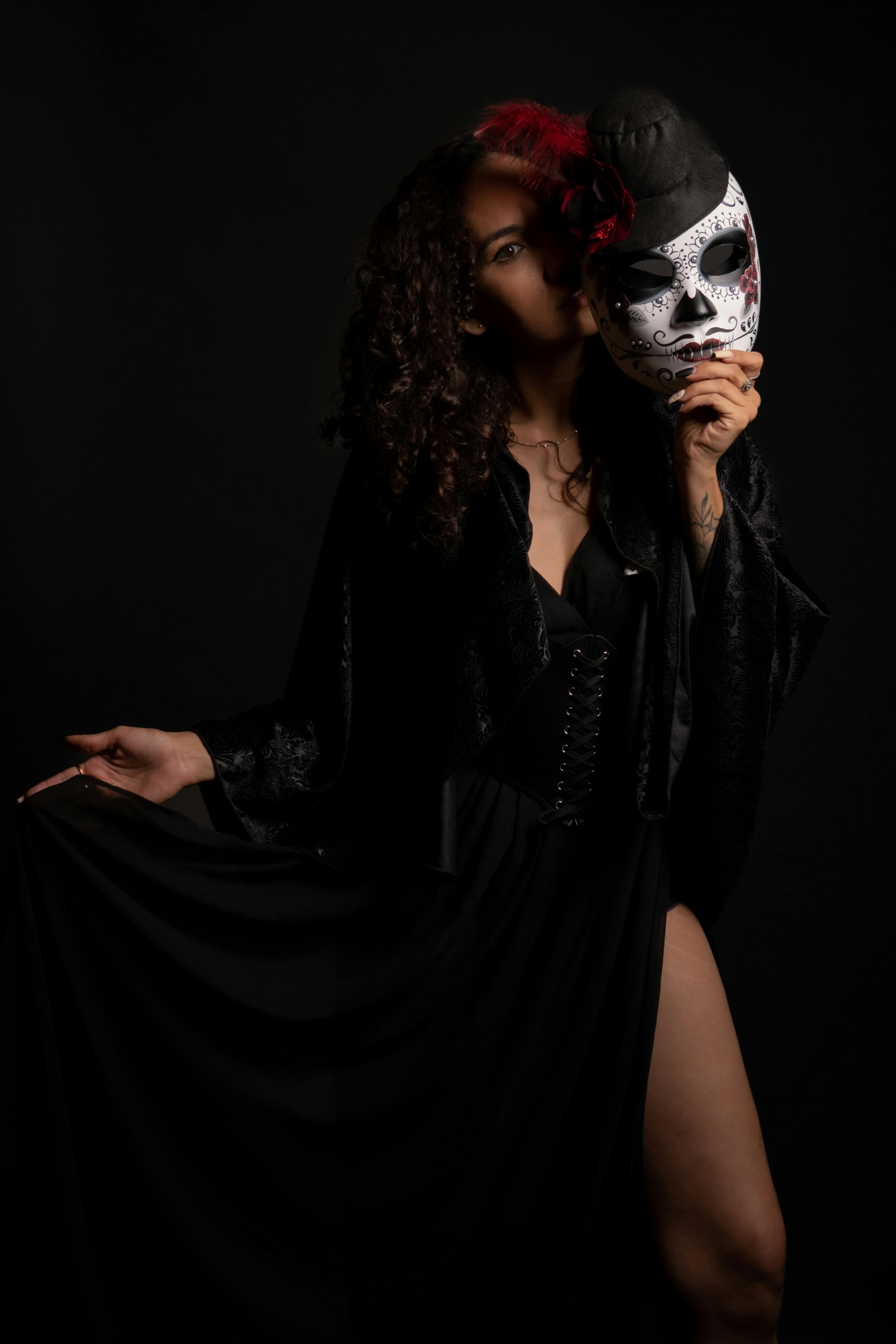 Woman in Black Dress with Mask · Free Stock Photo