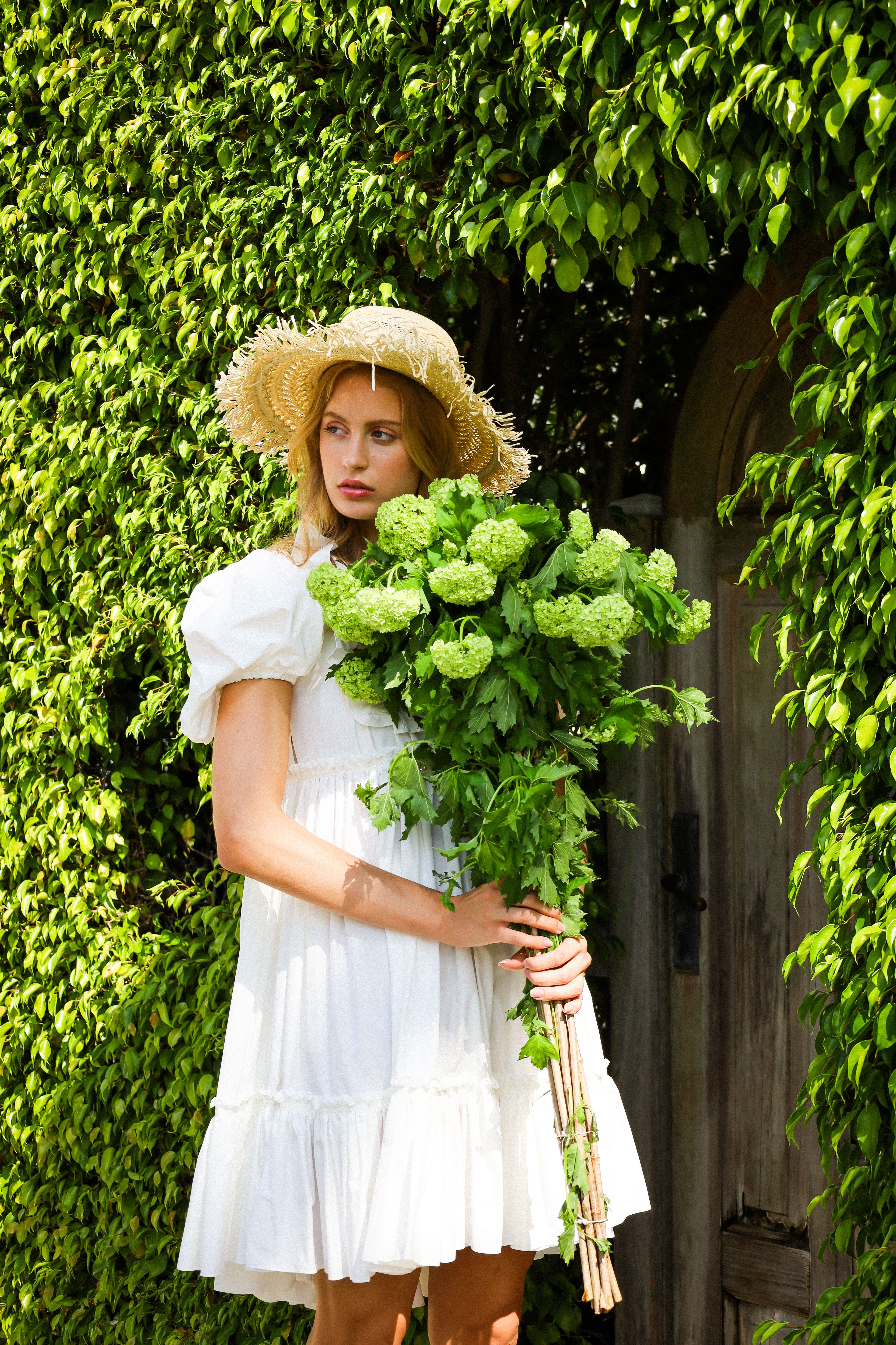 Woman Carrying Flowers While Standing at Woods · Free Stock Photo