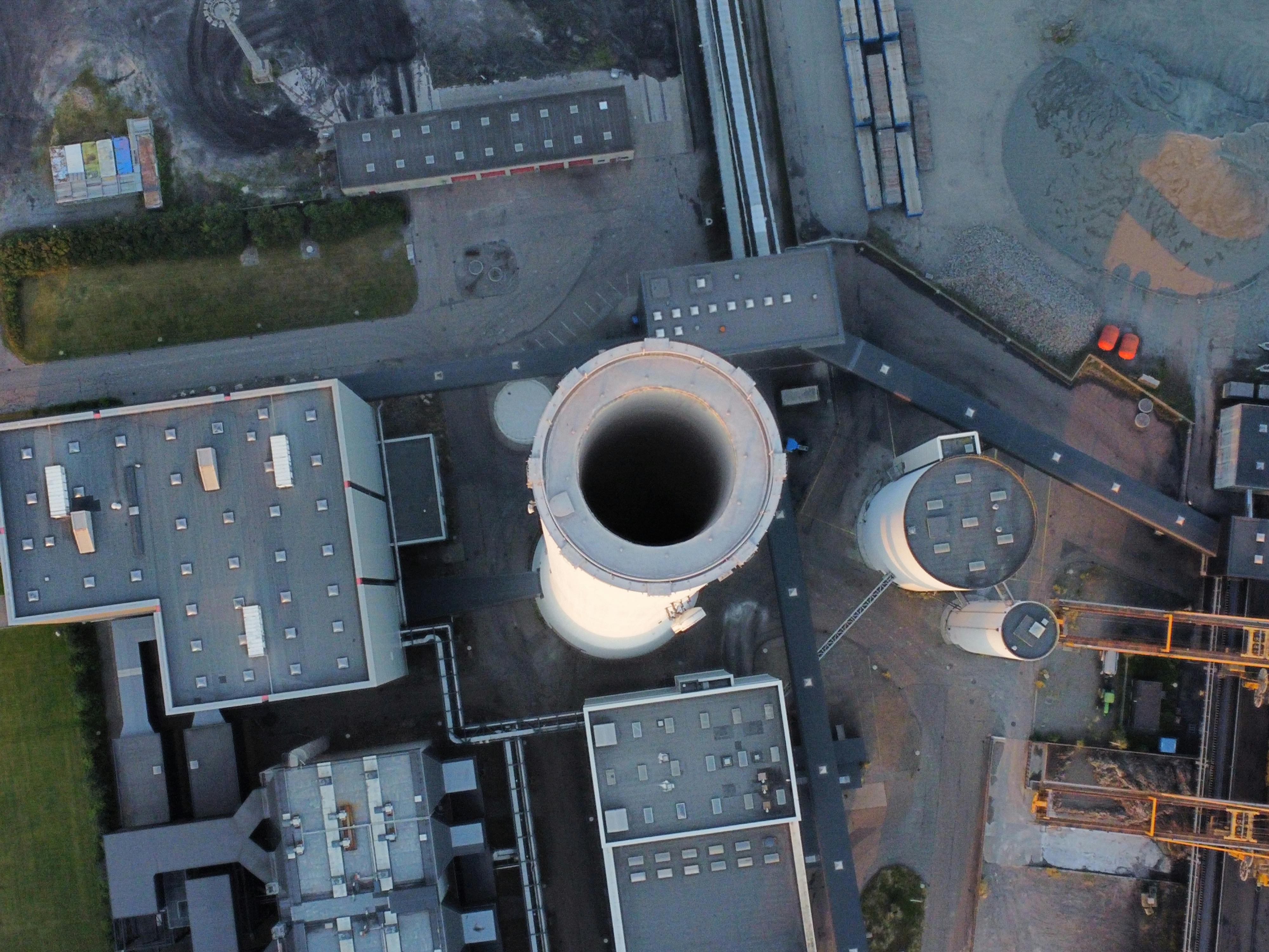 High chimneys and buildings of central heating plant from above · Free ...