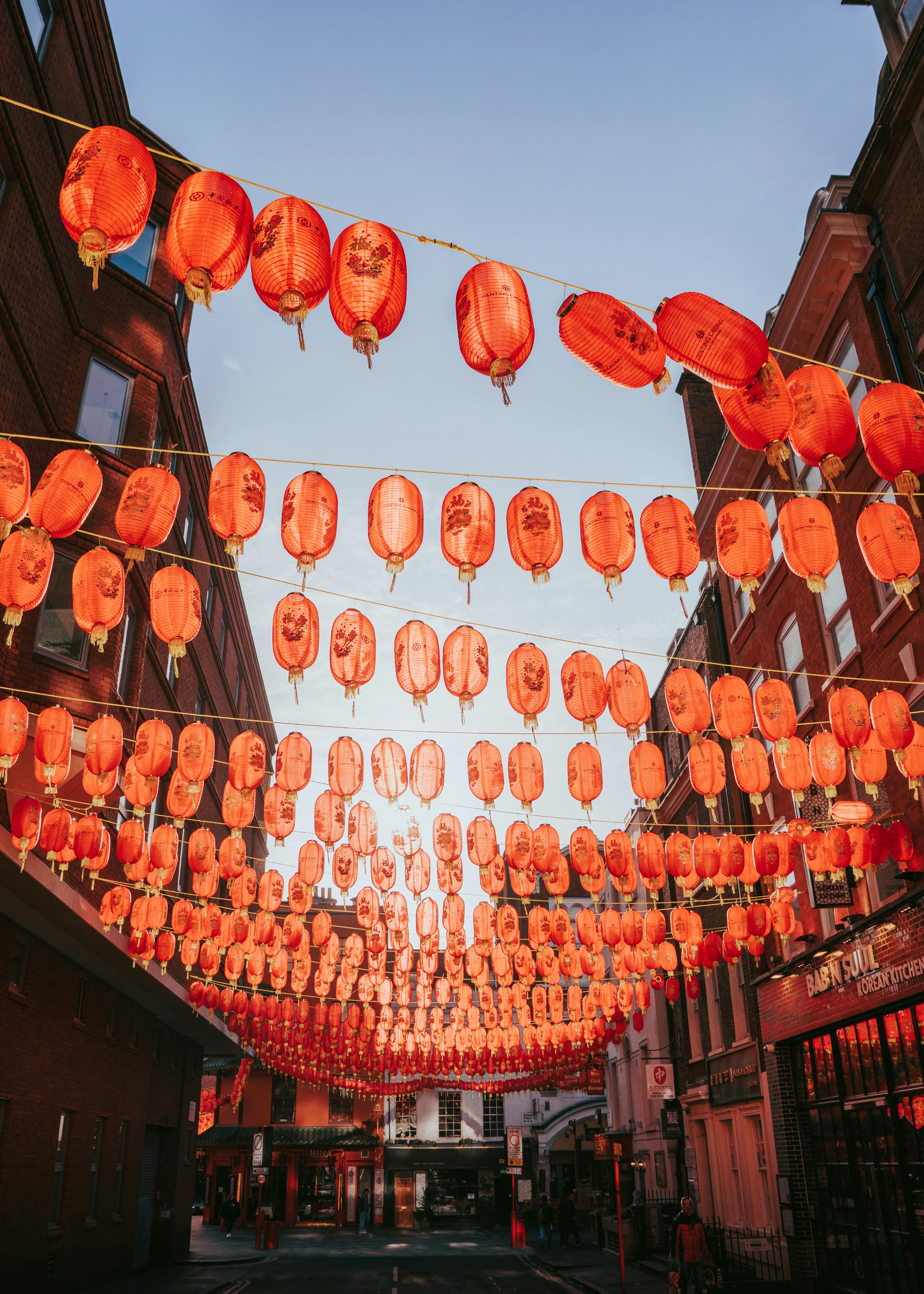 Red Lanterns Decorating a Street in Chinatown · Free Stock Photo