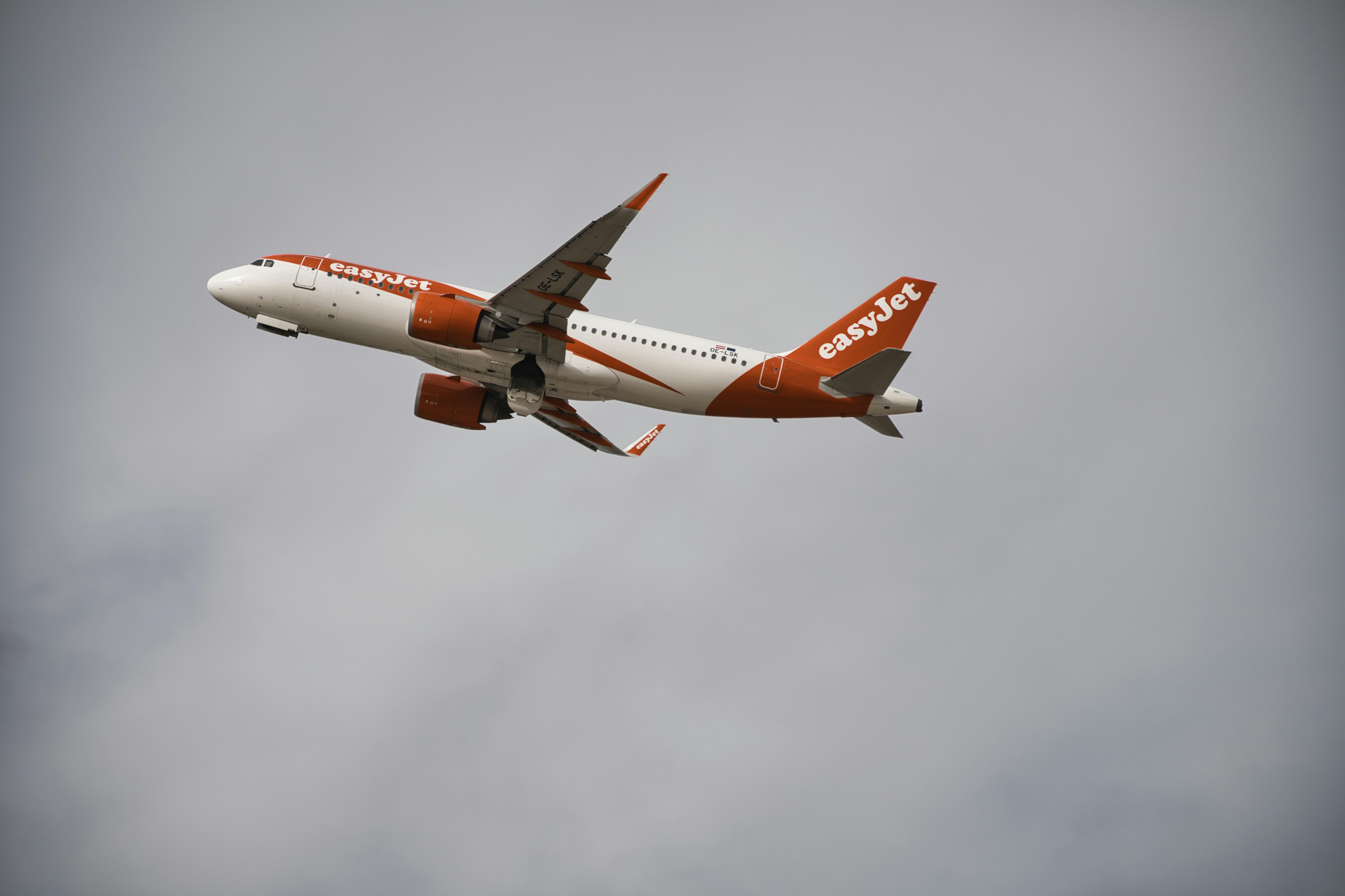 An EasyJet Airliner Flying against a Cloudy Sky · Free Stock Photo