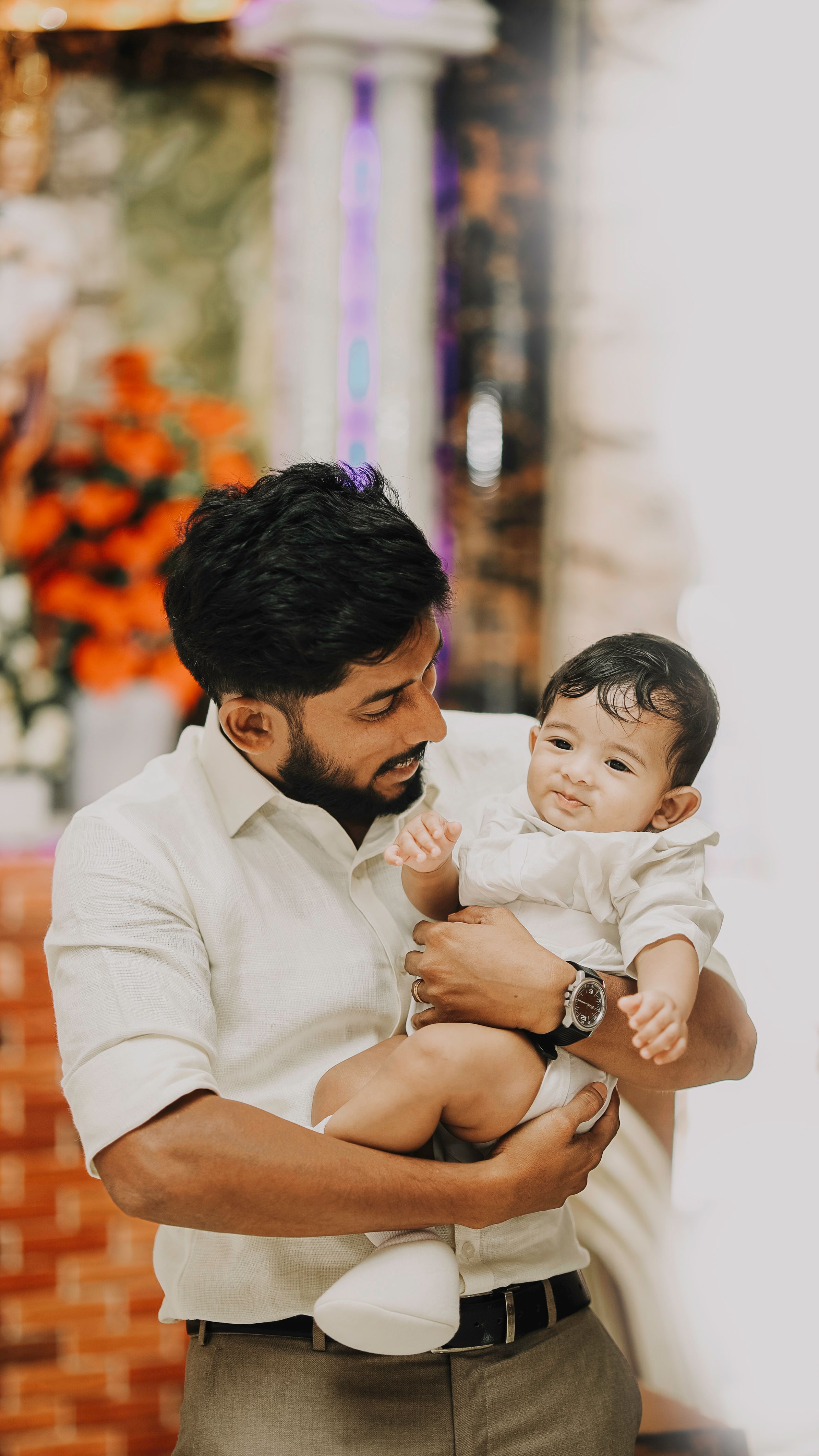 Man with a Son on Pedestrian Crossing · Free Stock Photo