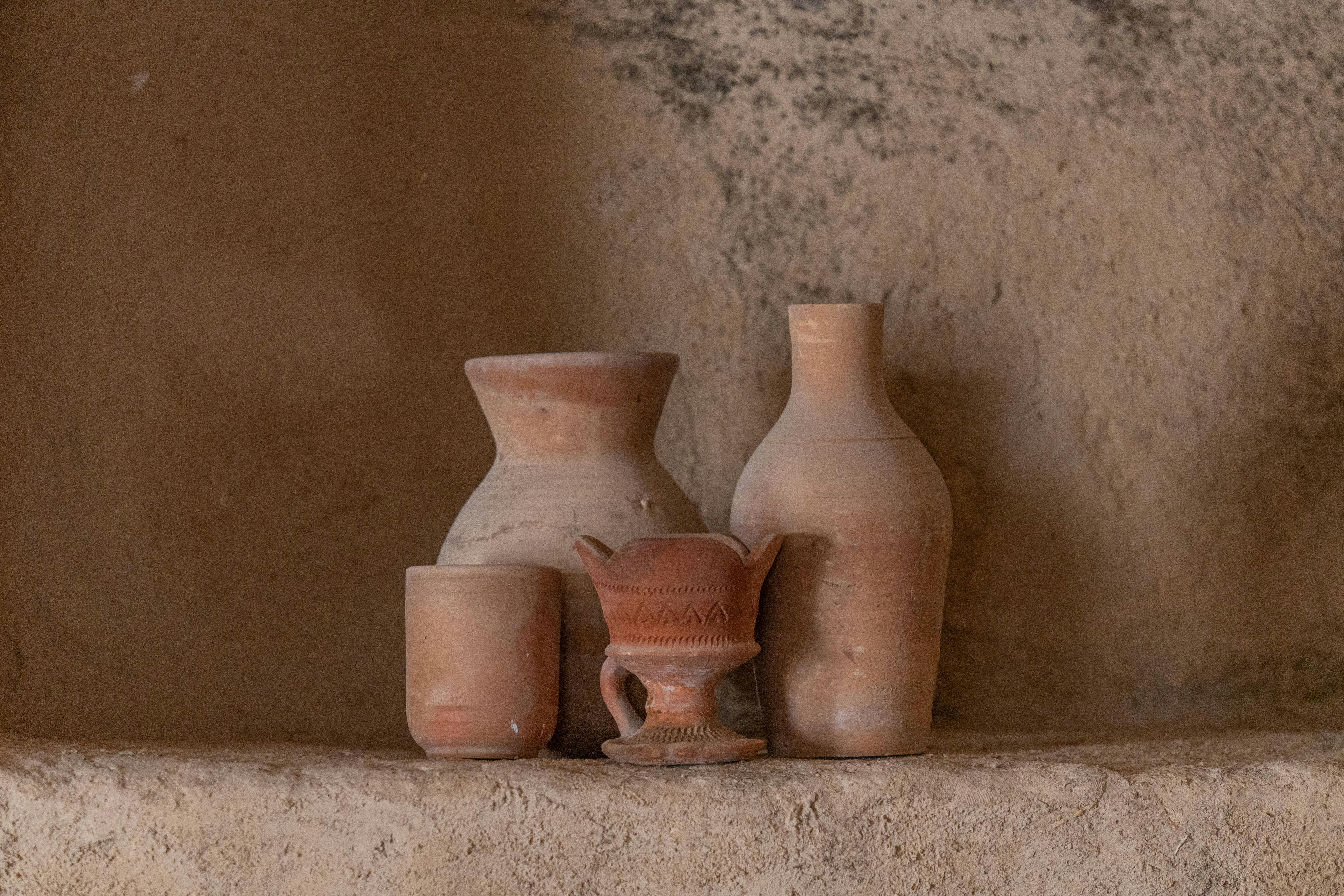 Pottery on Clay Shelf · Free Stock Photo