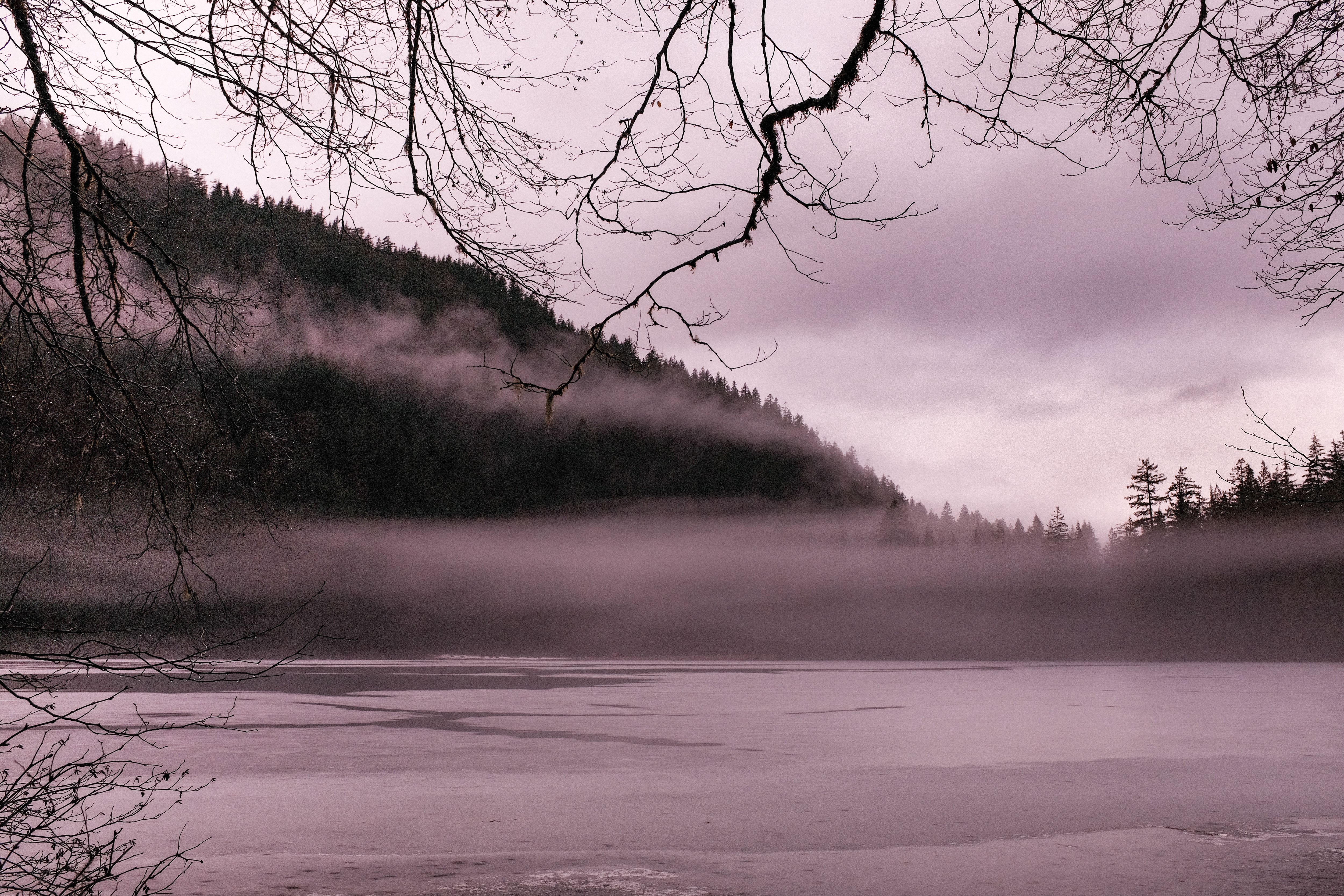 Fog over a Frozen Lake in a Mountain Valley · Free Stock Photo