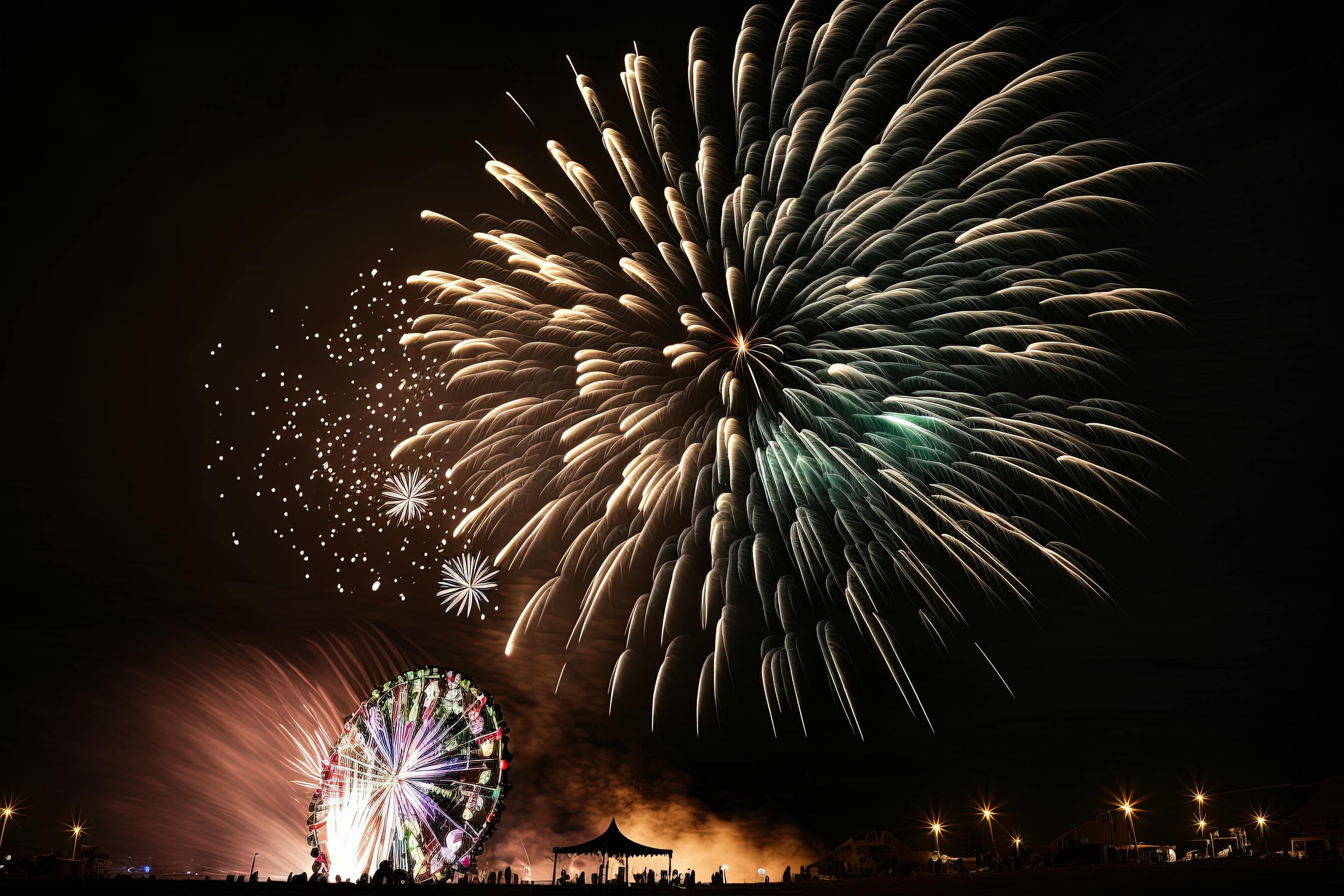 Fireworks Display over Ferris Wheel · Free Stock Photo