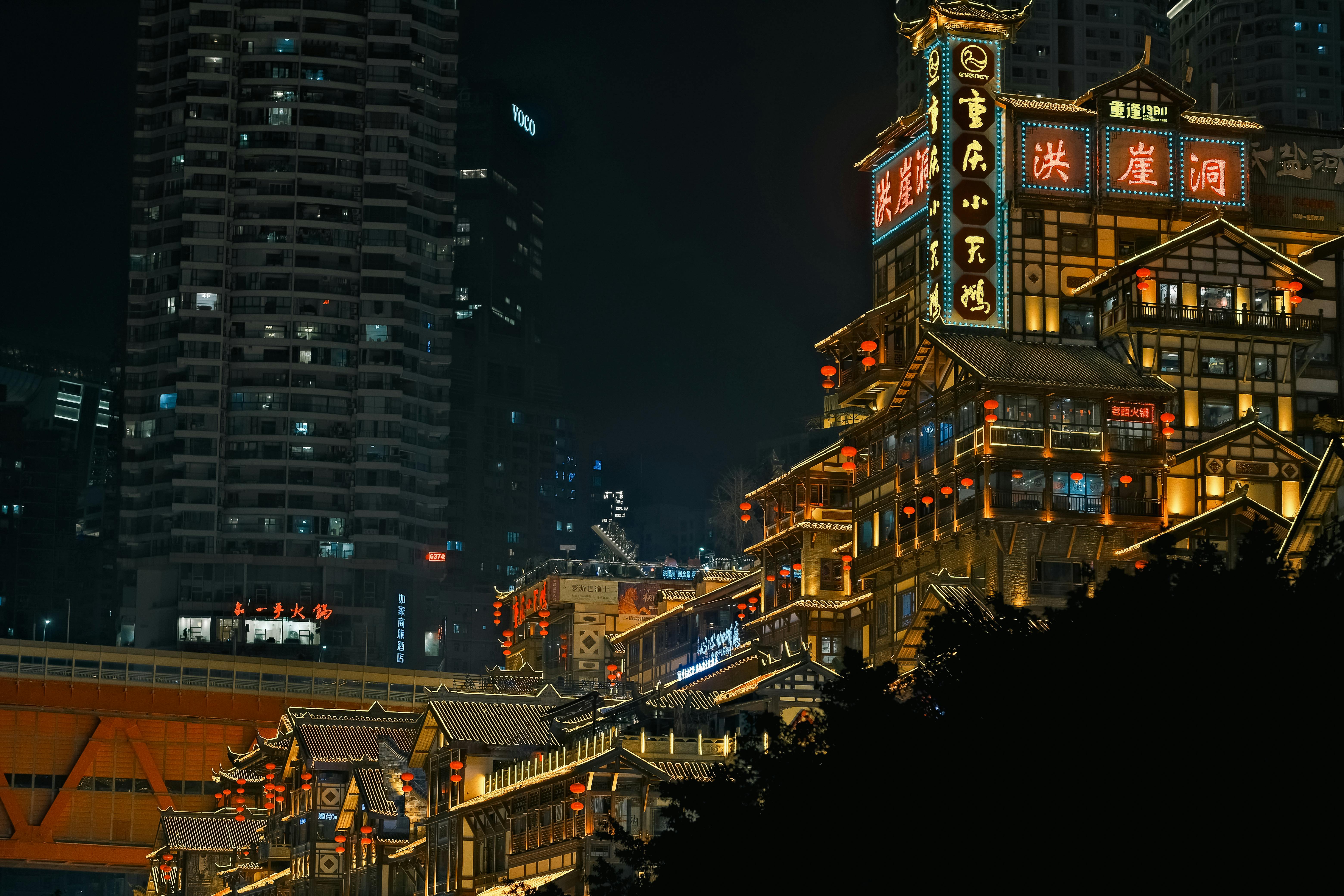 Illuminated Chinese City at Night · Free Stock Photo