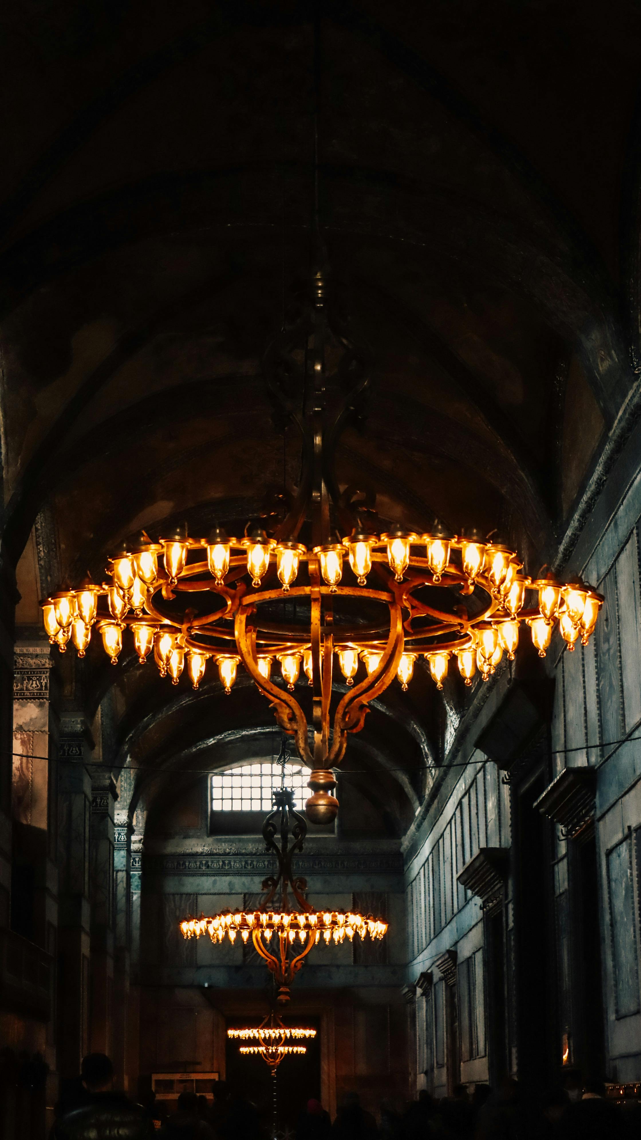 Chandeliers in Darkness in Temple · Free Stock Photo