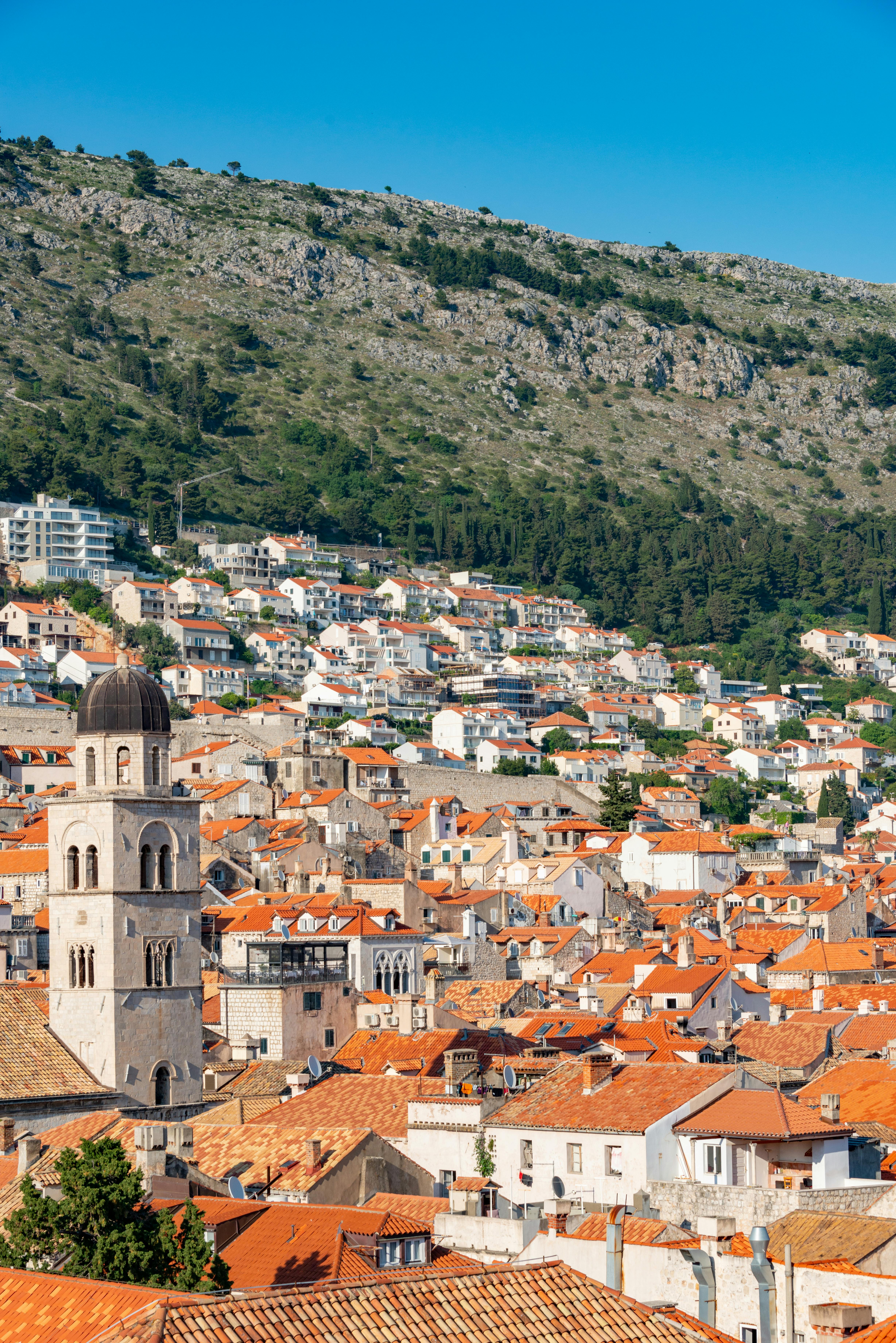 Overhead View of Town With Orange Roofs · Free Stock Photo