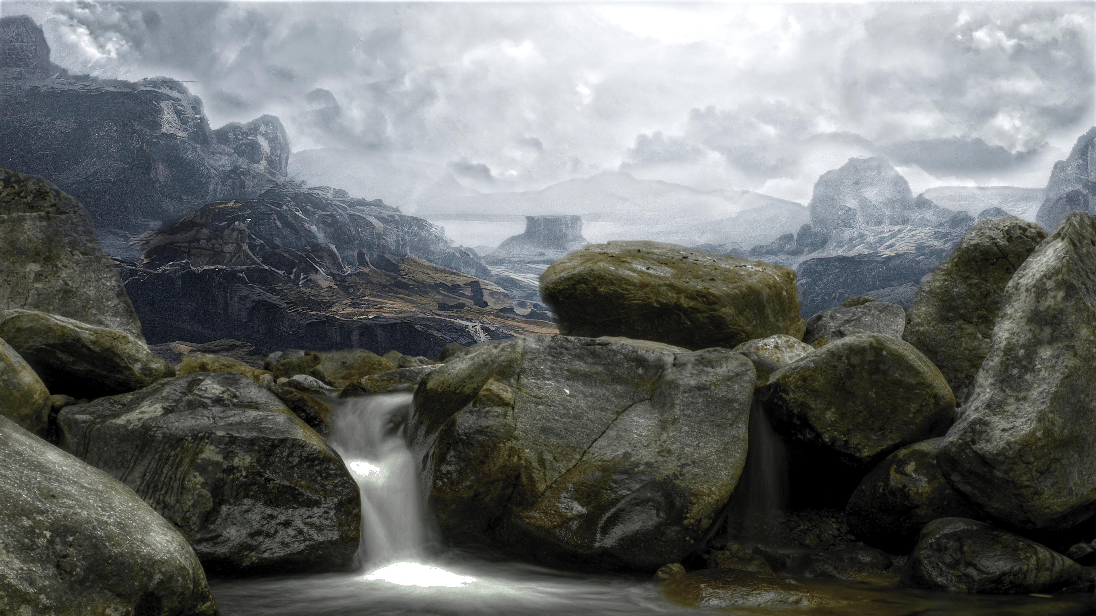 Rocky Landscape with a Mountain Stream and Clouds · Free Stock Photo