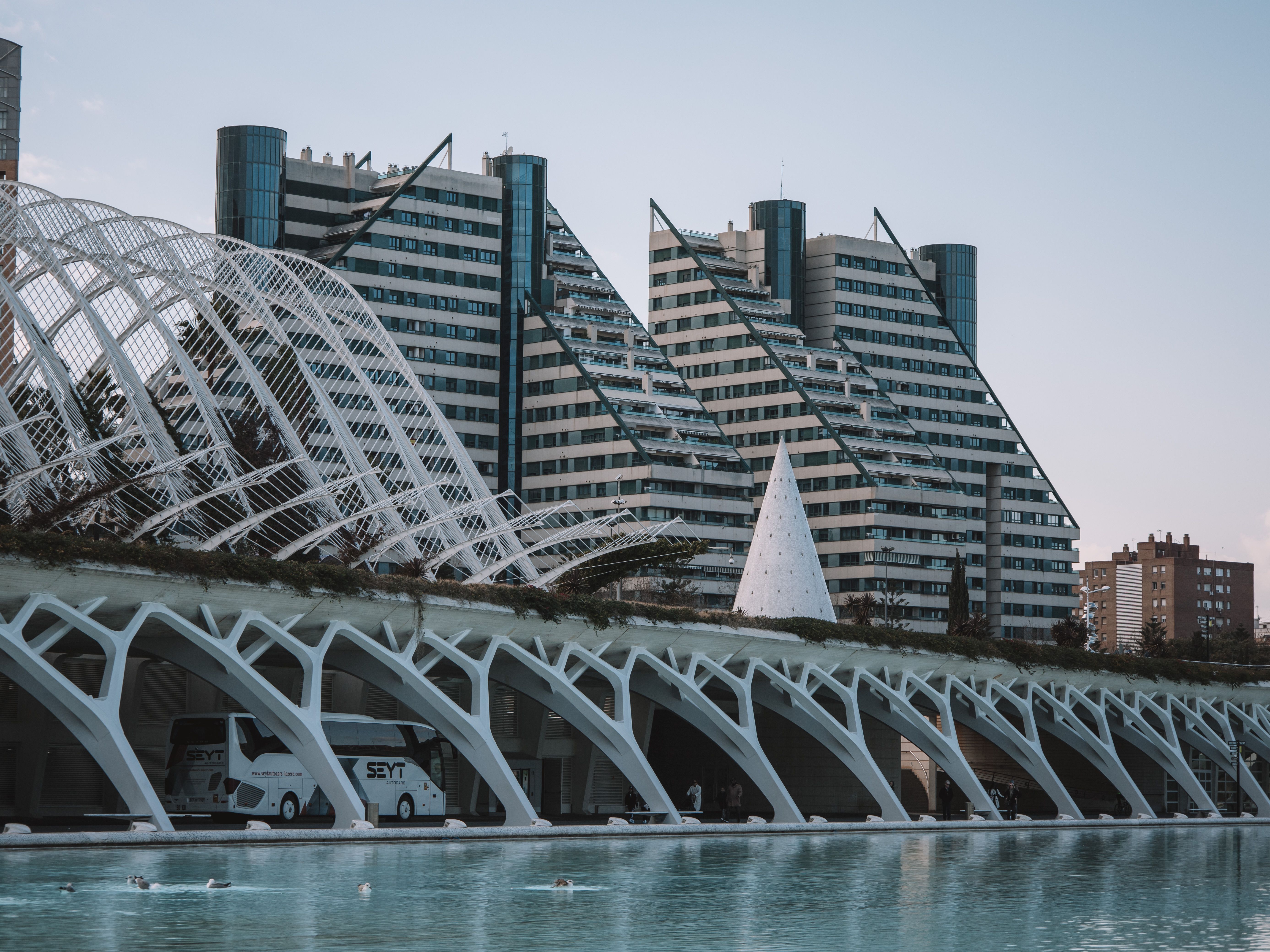 Bus Driving under Futuristic Bridge · Free Stock Photo