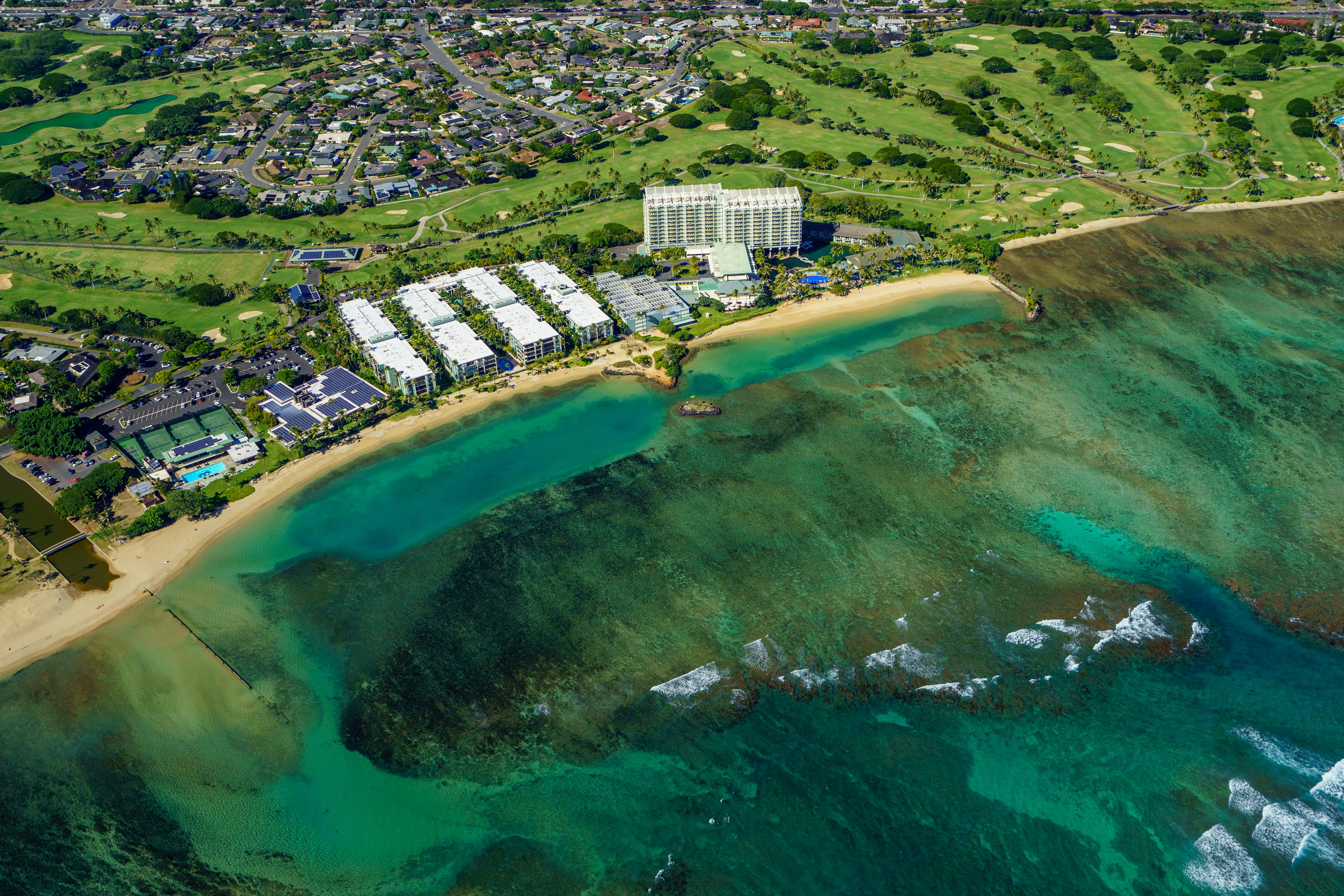 Aerial Shot of Sea, Harbor and City, Waikiki, Honolulu, Hawai, USA ...