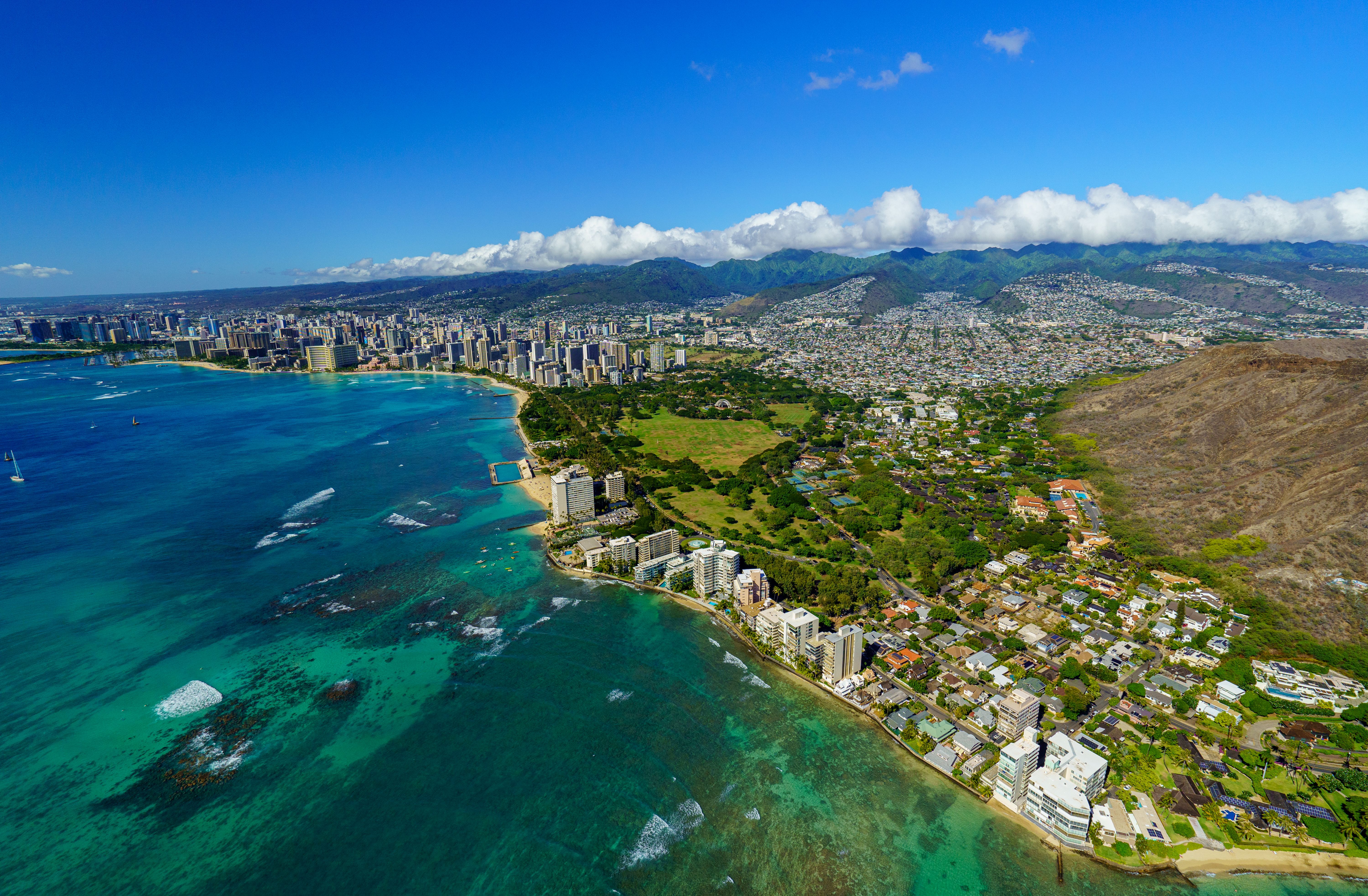 Aerial Shot of Sea and City, Waikiki, Honolulu, Hawai, USA · Free Stock ...