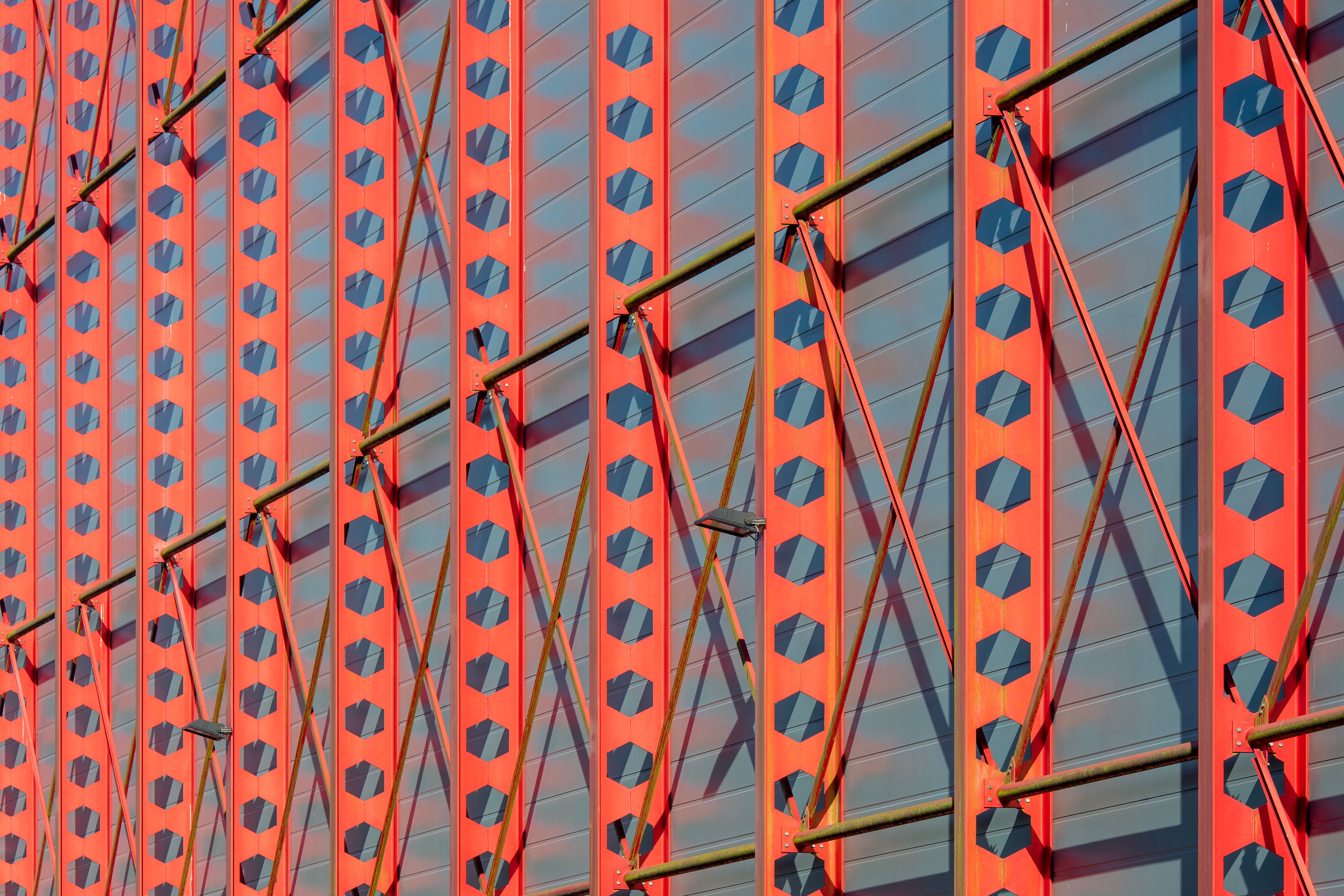 Red Construction on a Modern Building · Free Stock Photo